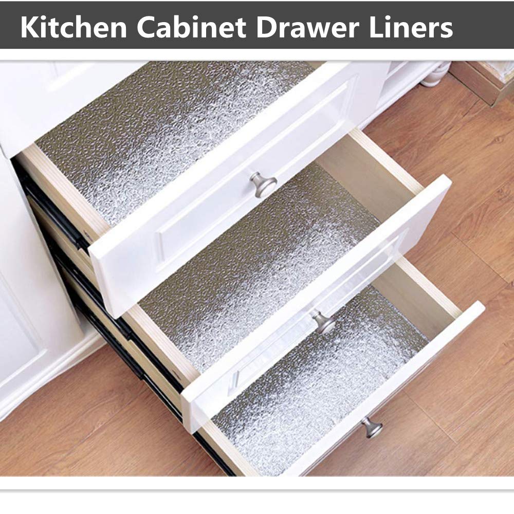Soqool Adhesive Shelf Liners Kitchen Backsplash Sticker Oil Proof Sticker Waterproof Sticker, Aluminum Foil Sticker for Kitchen Drawer/Cabinets/Countertop 15.7"x78.7"