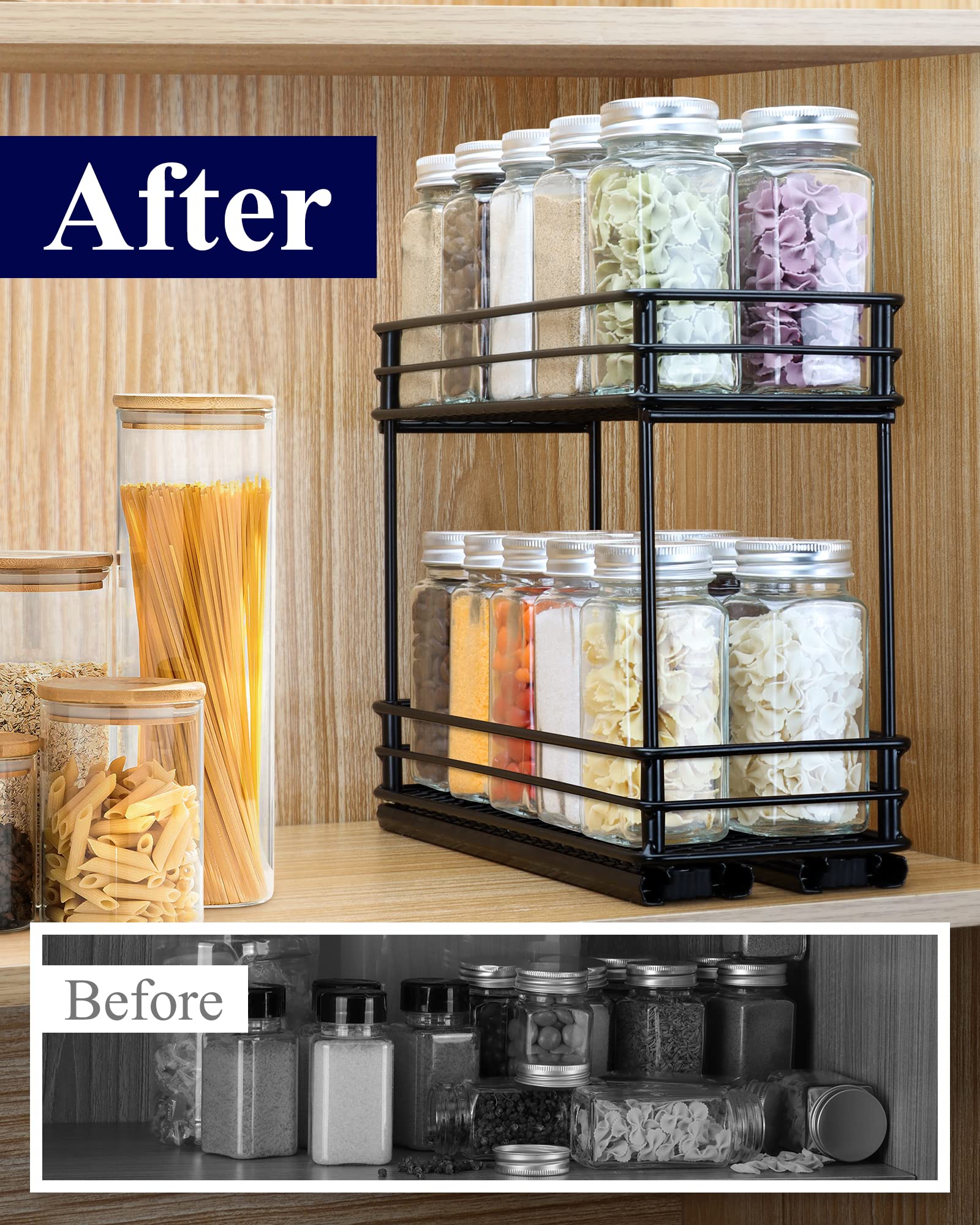 Kitsure Spice Rack Organizer for Cabinet - 2 Packs, Easy-to-Install Pull Out Spice Cabinet Organizers, 4.33''Wx10.23''Dx8.54''H Slide Out Spice Racks