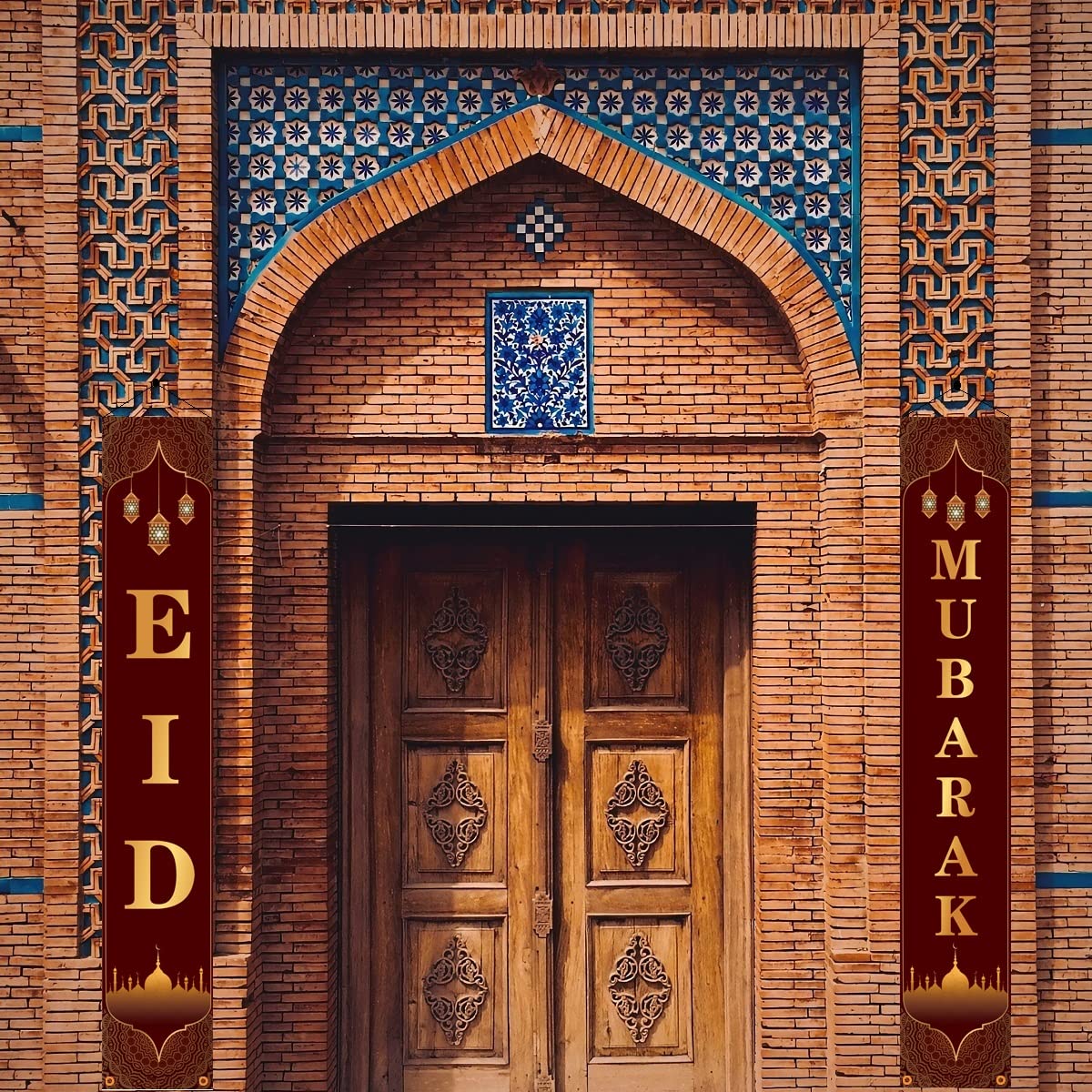 KYMY EID Mubarak Porch Banner with 70.9X11.8 inch,Muslim Ramadan Mubarak Porch Sign for Eid Mubarak Party,Islamic Hanging Banner for Indoor and Outdoor EID Mubarak Decorations