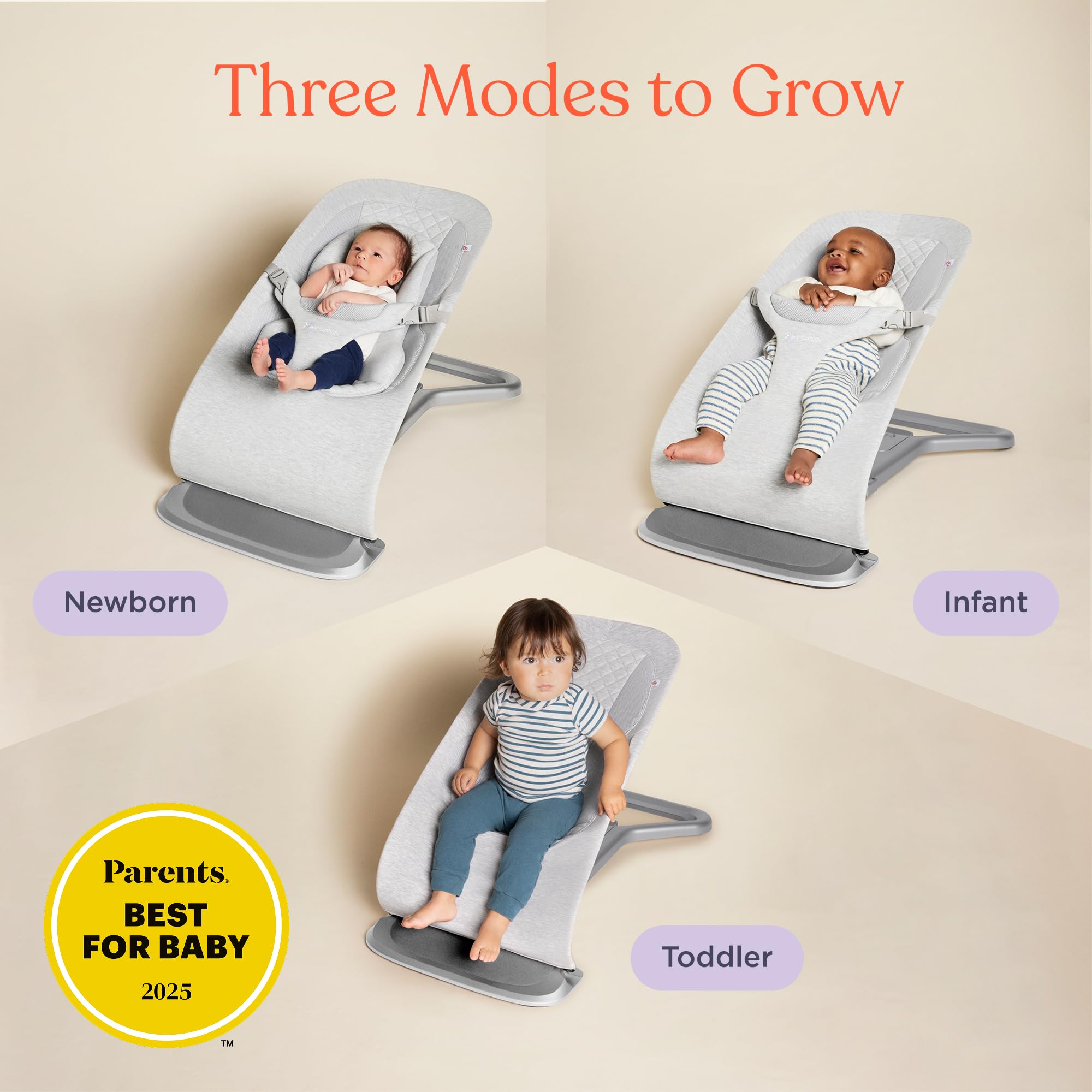 Ergobaby Evolve 3-in-1 Bouncer, Adjustable Multi Position Baby Bouncer Seat, Fits Newborn to Toddler, Charcoal