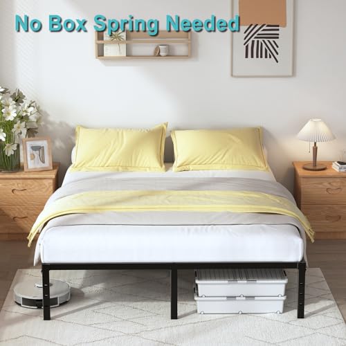 OSASET Queen Bed Frame -18 in Platform Bed Frame, 3600lbs Heavy Duty Metal Bed Frame, Queen Bed Frame No Box Spring Needed with Ample Storage Space - Easy Assembly and Noise Free