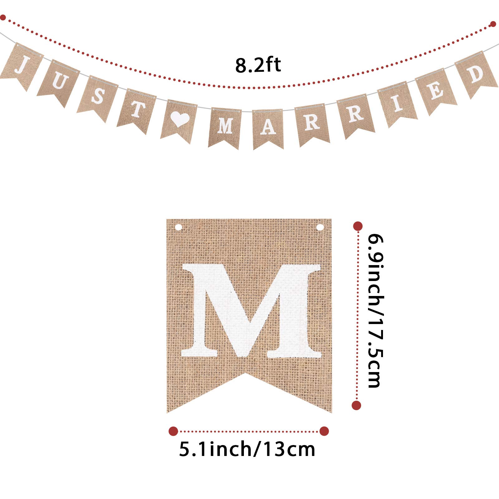 Just Married Burlap Banner, Wedding Bunting Banner with LED Fairy String Light 8 Flicker Mode, Hanging Sign Garland Pennant Photo Booth Props for Bridal Shower Wedding Engagement Car Party Decoration
