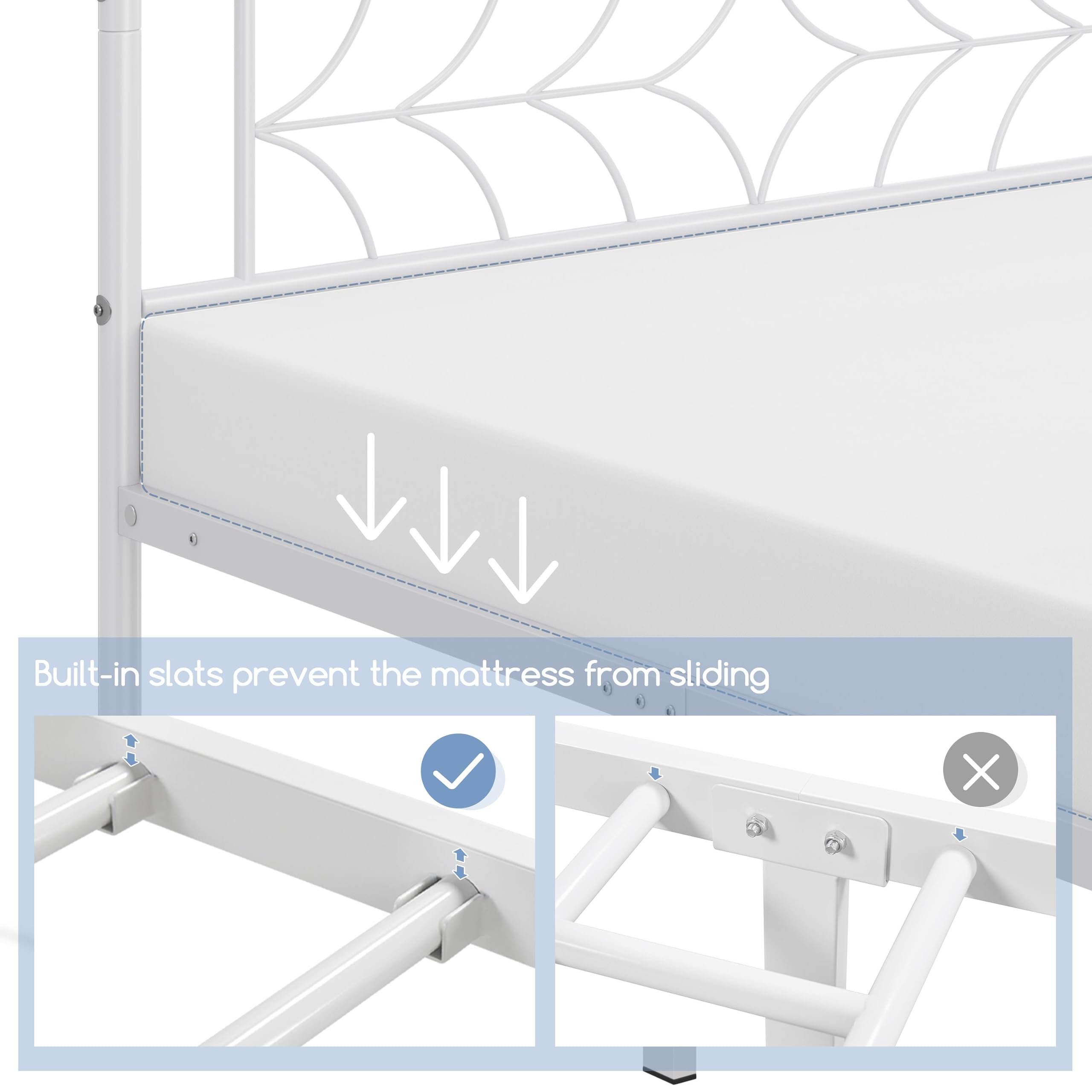 Topeakmart Queen Bed Frames Metal Platform Bed with Sparkling Star-Inspired Design Headboard and Footboard/13 Inch Underbed Storage/No Box Spring Needed/Sturdy Slat Support, White Queen Bed