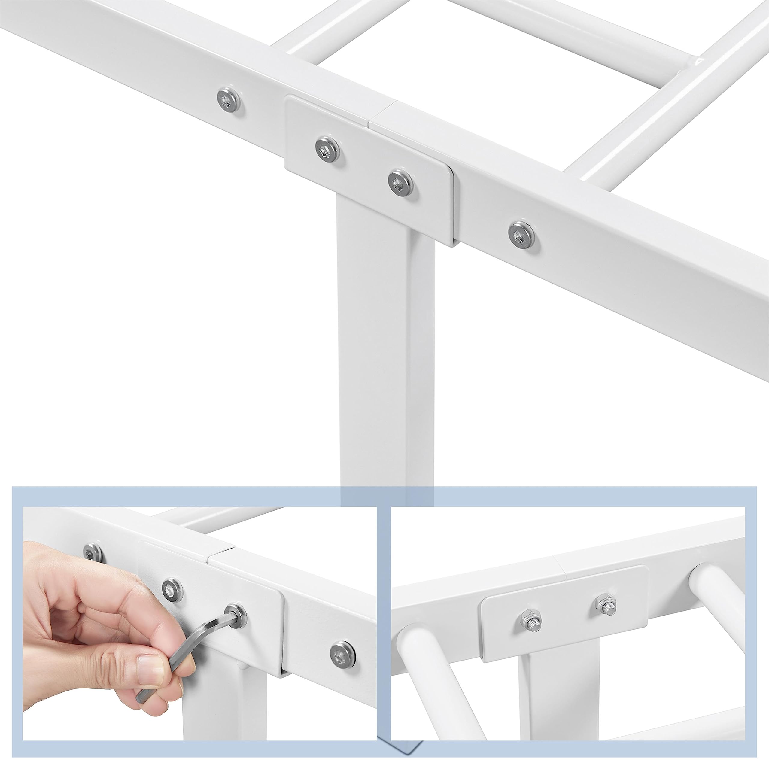 Topeakmart Queen Bed Frames Metal Platform Bed with Sparkling Star-Inspired Design Headboard and Footboard/13 Inch Underbed Storage/No Box Spring Needed/Sturdy Slat Support, White Queen Bed