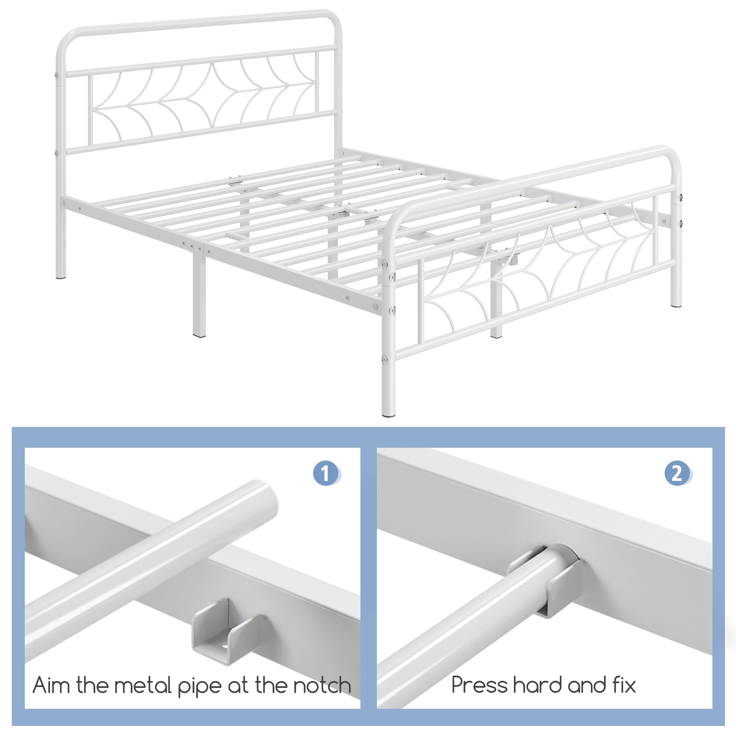 Topeakmart Queen Bed Frames Metal Platform Bed with Sparkling Star-Inspired Design Headboard and Footboard/13 Inch Underbed Storage/No Box Spring Needed/Sturdy Slat Support, White Queen Bed