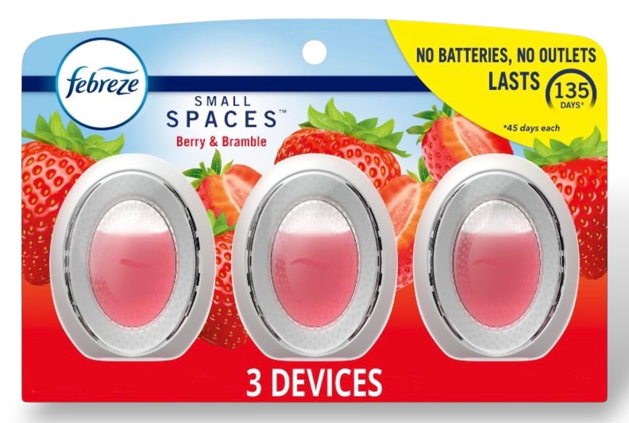 Febreze Small Spaces Air Freshener, Plug in Alternative for the Home, Berry & Bramble, Odor Fighter for Strong Odor (4 Count)