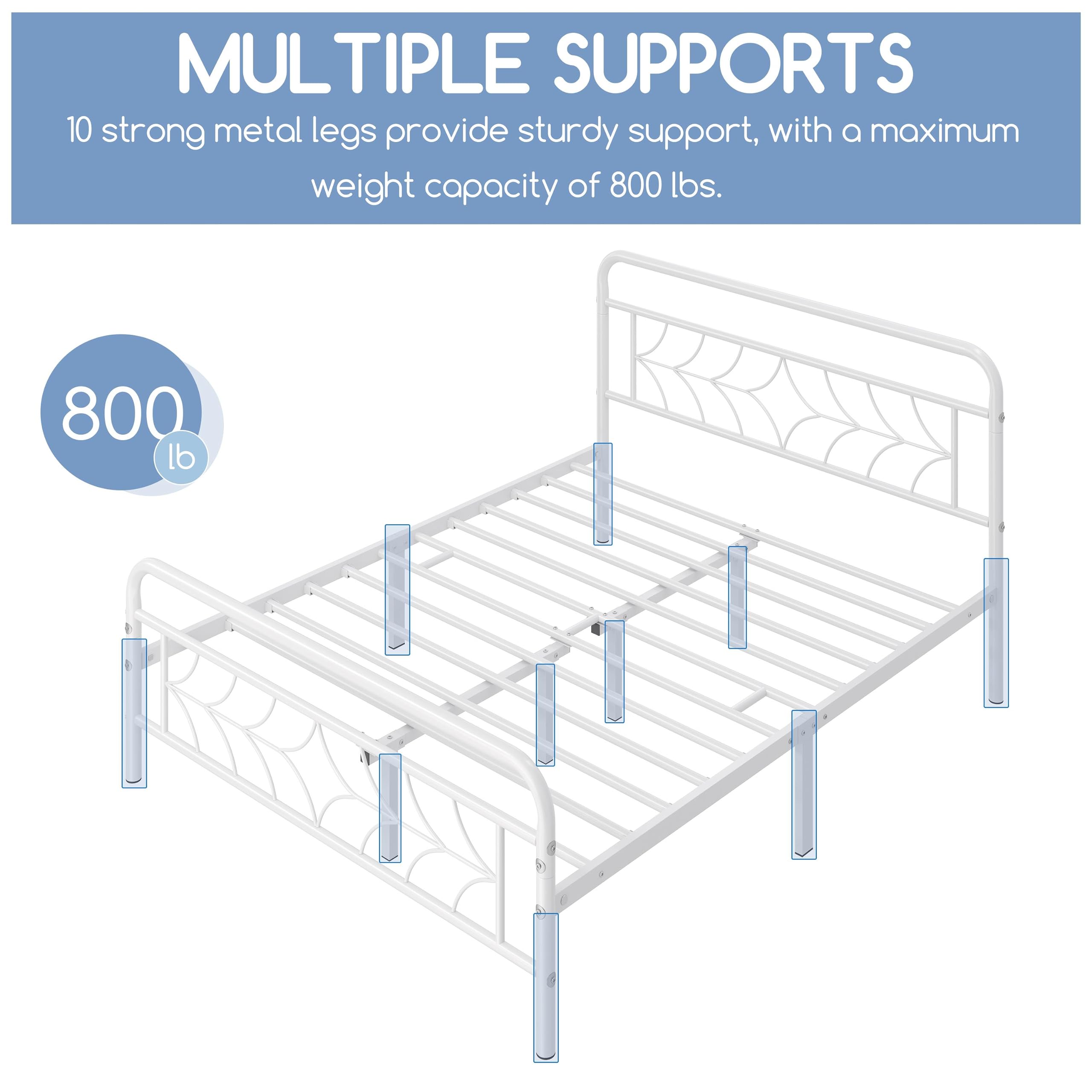 Topeakmart Queen Bed Frames Metal Platform Bed with Sparkling Star-Inspired Design Headboard and Footboard/13 Inch Underbed Storage/No Box Spring Needed/Sturdy Slat Support, White Queen Bed