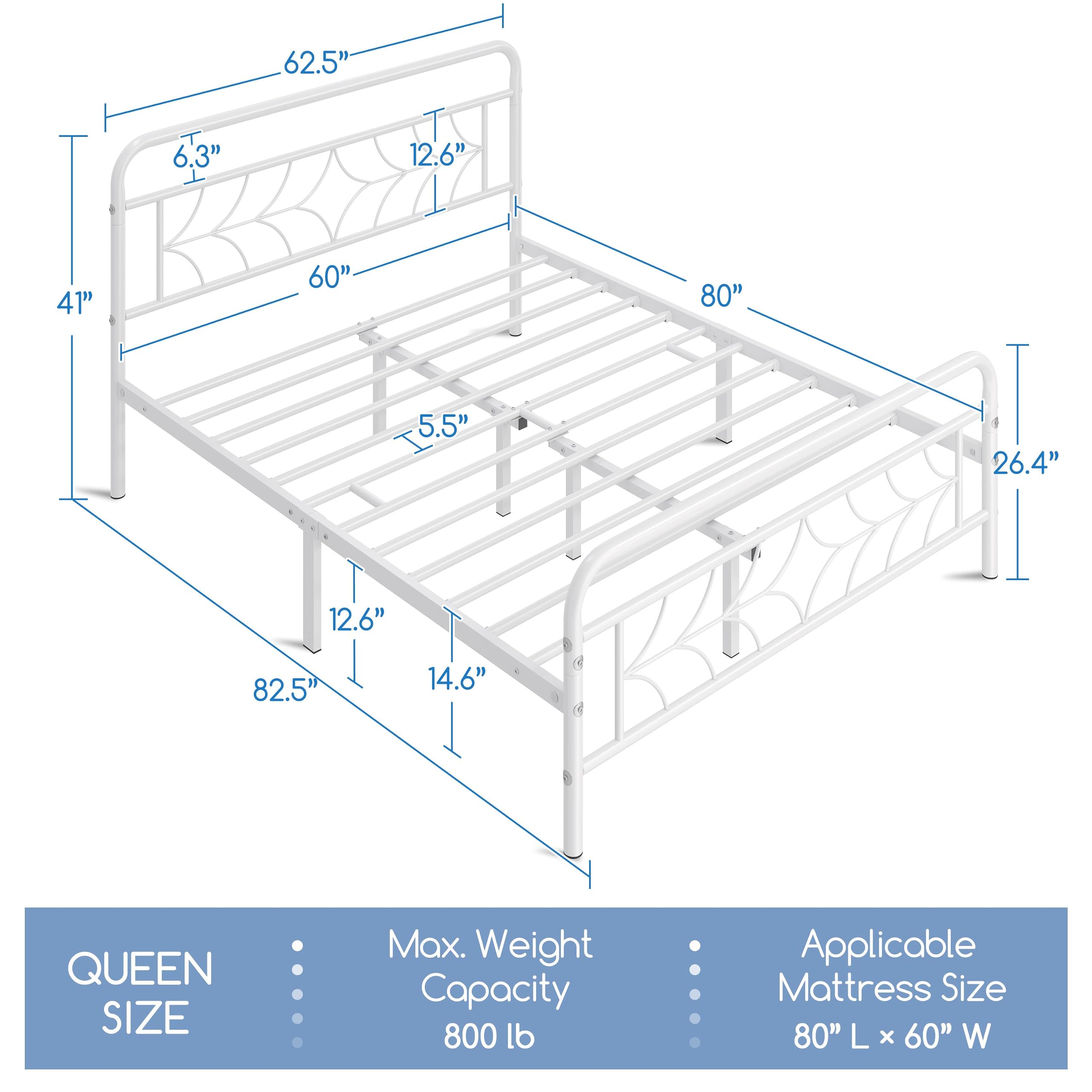Topeakmart Queen Bed Frames Metal Platform Bed with Sparkling Star-Inspired Design Headboard and Footboard/13 Inch Underbed Storage/No Box Spring Needed/Sturdy Slat Support, White Queen Bed