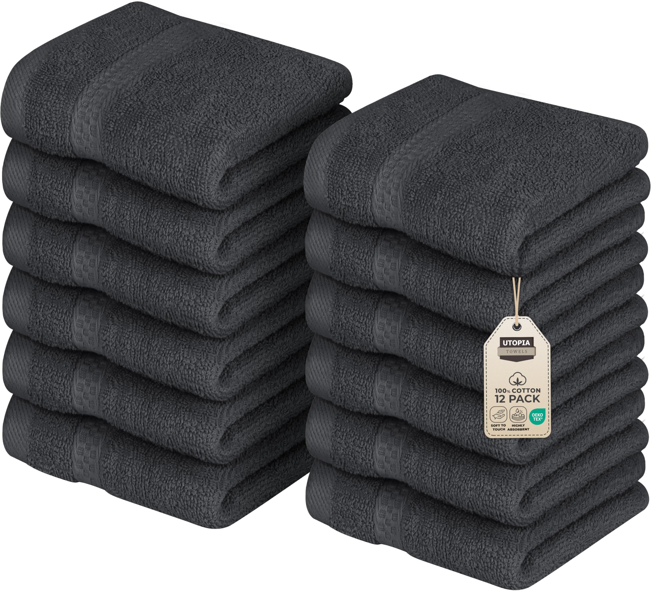 Utopia Towels [12 Pack] Premium Wash Cloths Set (12 x 12 Inches) 100% Cotton Ring Spun, Highly Absorbent and Soft Feel Essential Washcloths for Bathroom, Spa, Gym, and Face Towel (Grey)