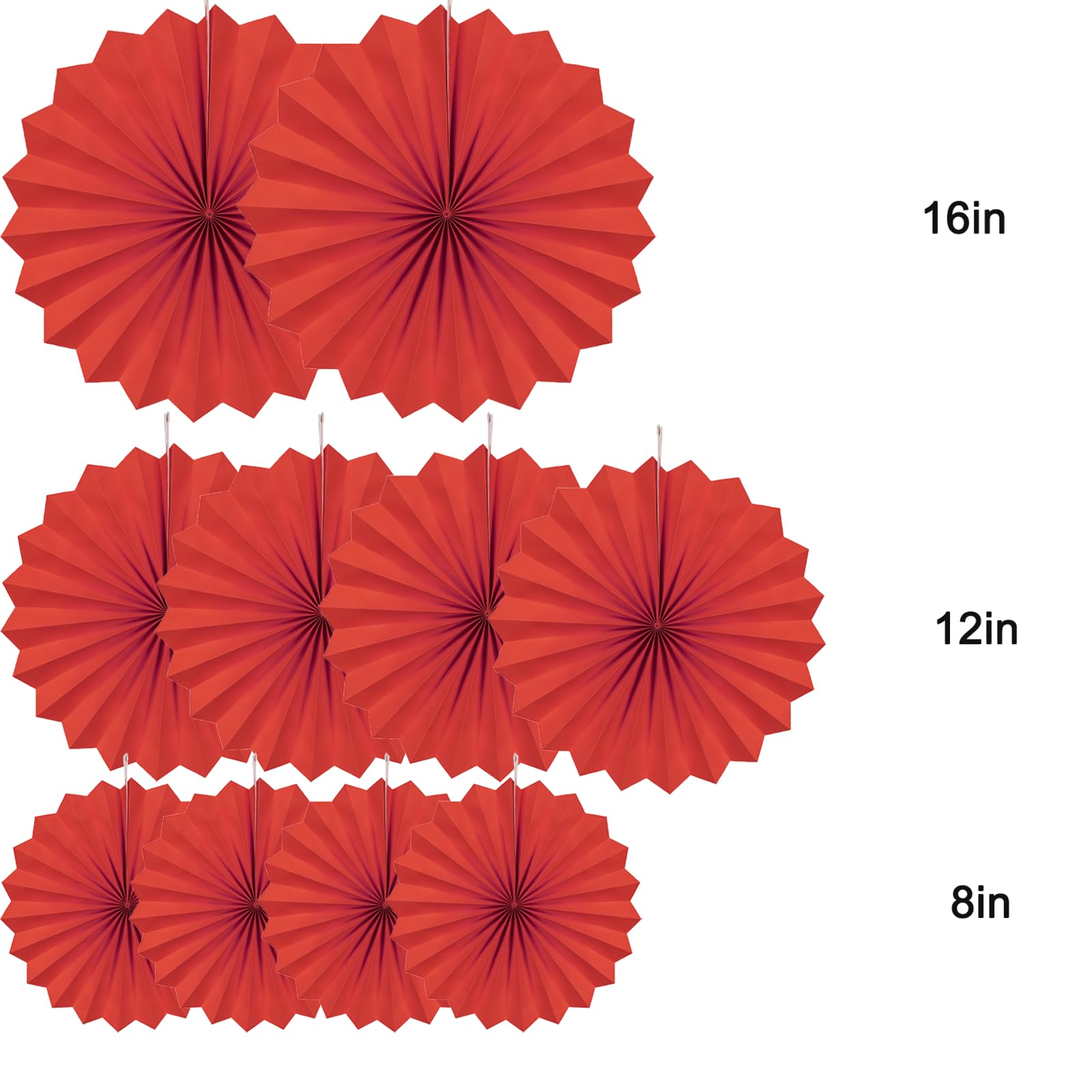 AimtoHome Party Hanging Paper Fans Decorations Set, Red Round Paper Fan Ceiling Party Decoration Suppiles,Set of 10