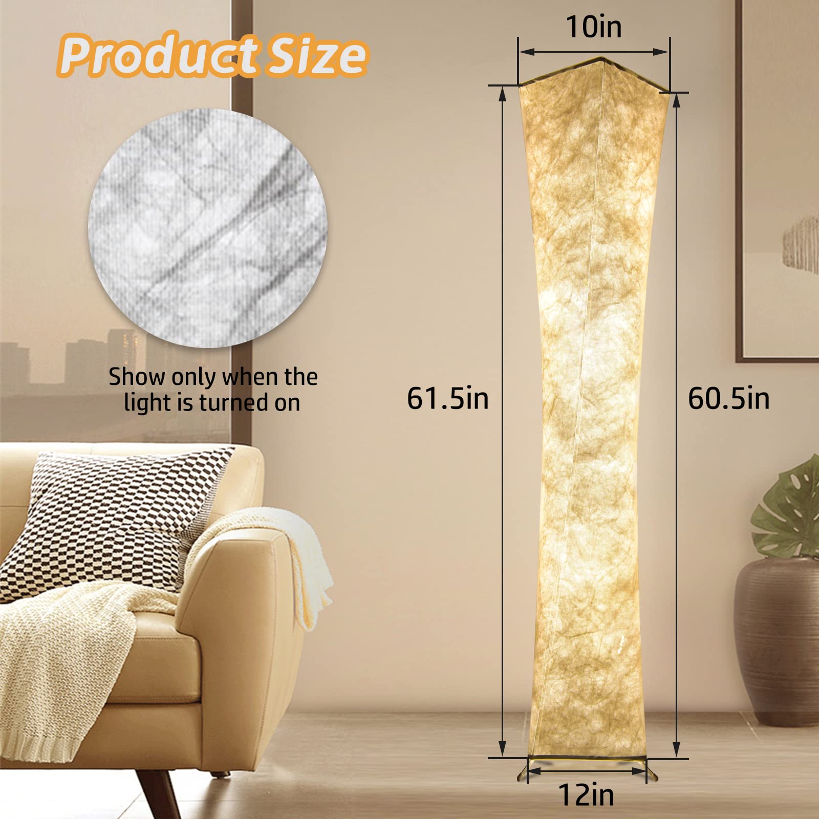 Adasea 61" RGB Floor Lamp, Soft Light Floor Lamp with Fabric Shade, Color Changing Lamp with Remote Control, Dimmable Standing Lamp for Livingroom Bedroom