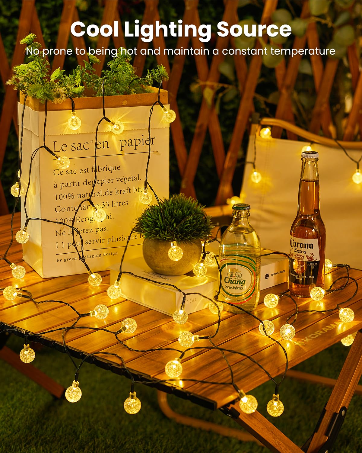 Solar String Lights Outdoor 60 Led 35.6 Feet Crystal Globe Lights with 8 Lighting Modes, Waterproof Solar Powered Patio Lights for Garden Yard Porch Wedding Party Decor (Warm White)
