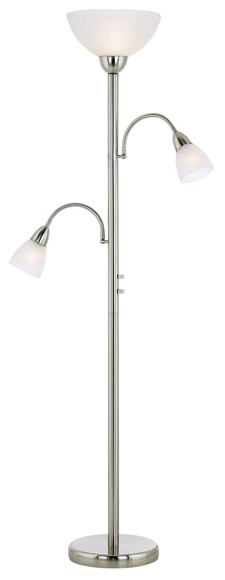 Possini Euro Design Alexei Modern Torchiere Floor Lamp Tree 3-Light Gooseneck Arm 72" Tall Brushed Nickel White Crackle Glass Pole Dimmer Living Room Reading House Bedroom Home Office