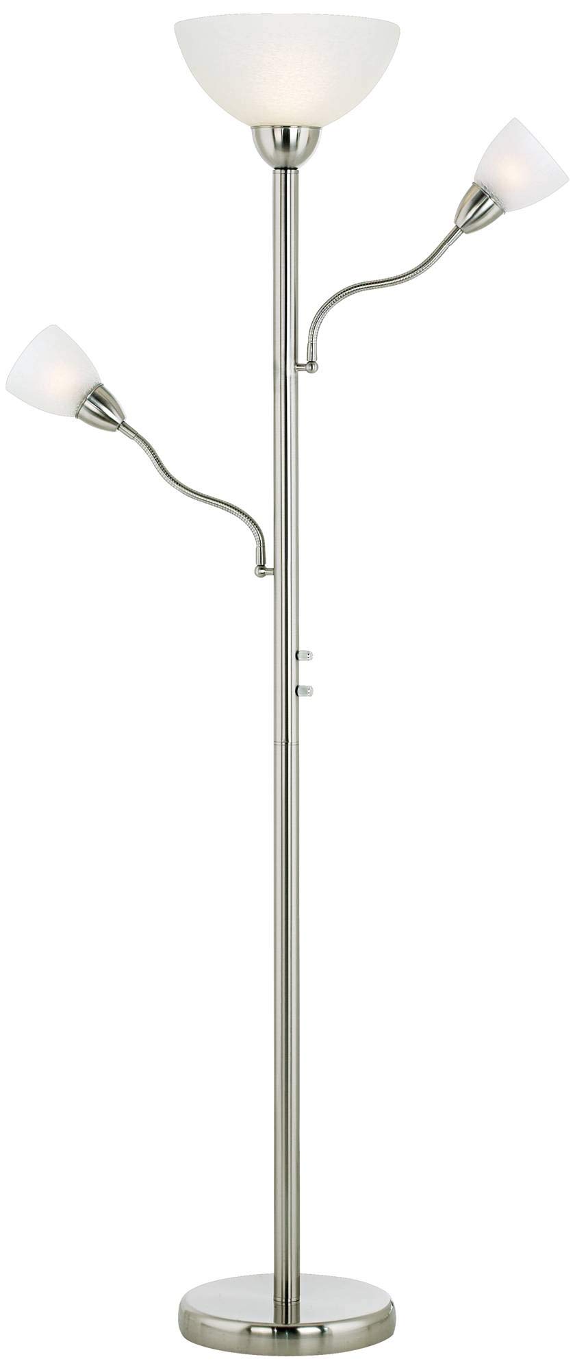 Possini Euro Design Alexei Modern Torchiere Floor Lamp Tree 3-Light Gooseneck Arm 72" Tall Brushed Nickel White Crackle Glass Pole Dimmer Living Room Reading House Bedroom Home Office