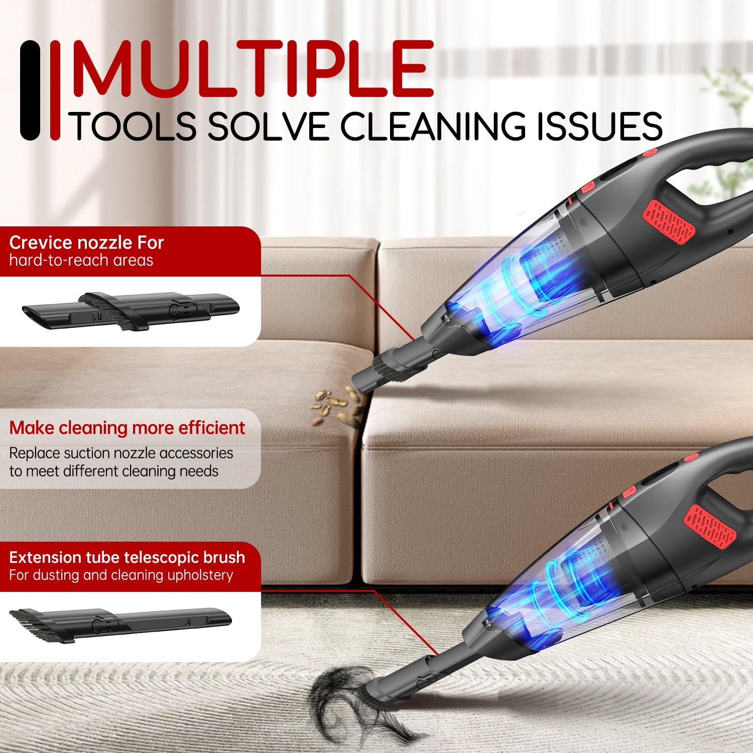 Handheld Vacuum Cordless Upgrade 9000PA, IMINSO Hand Vacuum with LED Light, Rechargeable Car Vacuum Cordless, Hand Held Vacuum Cleaner, Mini Vacuum for Car/Home, Lightweight Portable Vacuum