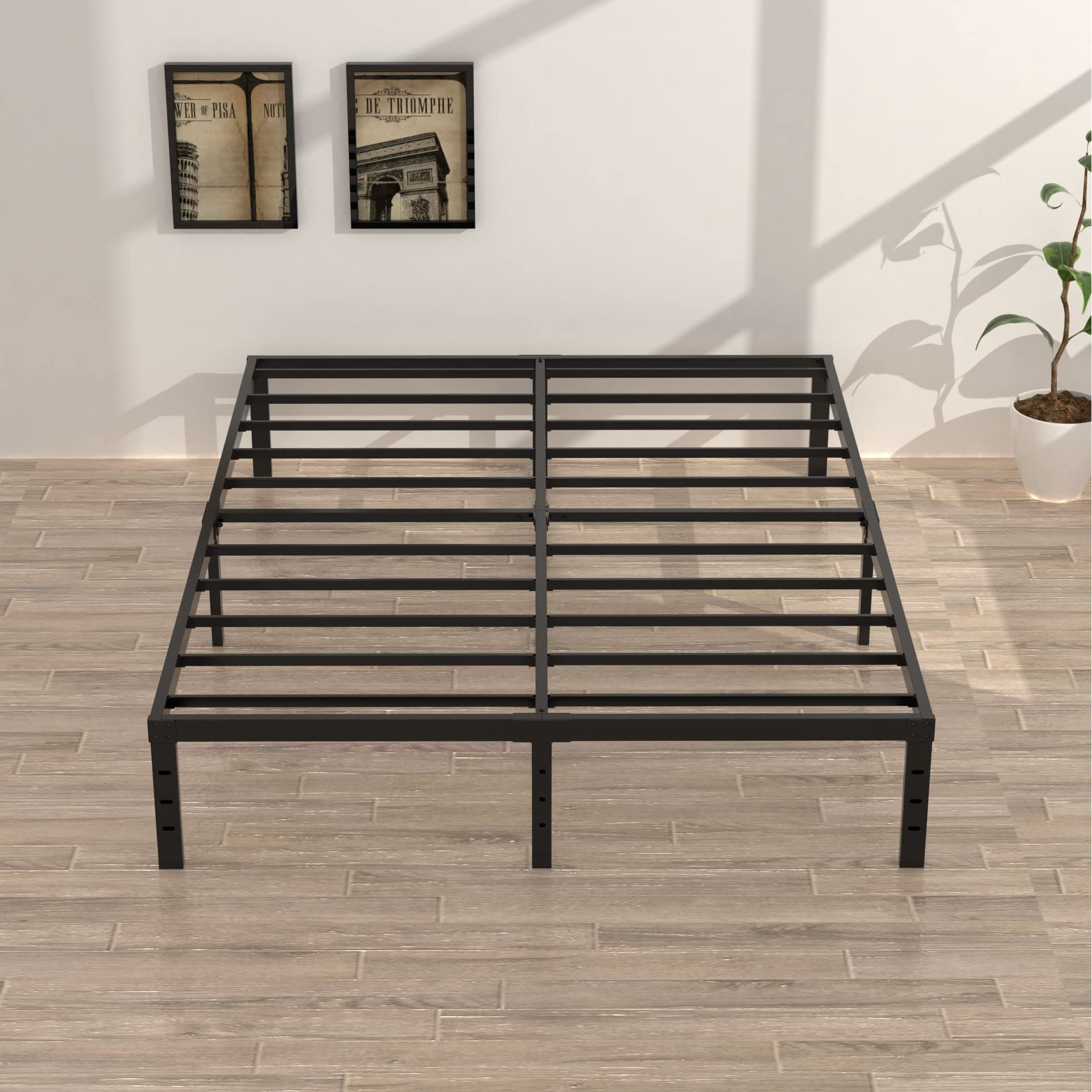 Queen Bed Frame No Box Spring Needed, 14 Inch Heavy Duty Metal Platform Bed Frame Queen Size, 1200lbs Steel Slats Support, Easy Assembly, Black