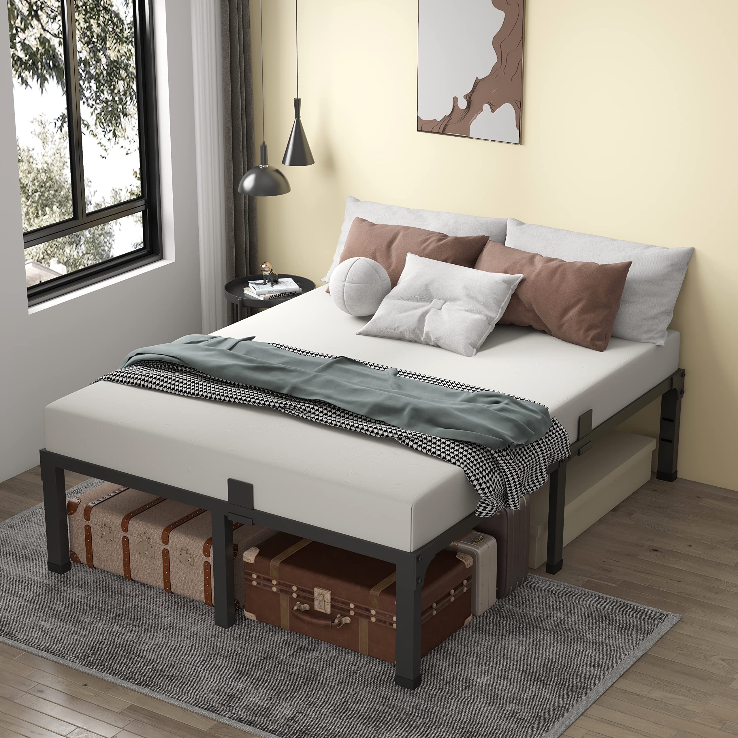 MAF 14 Inch Metal Platform Queen Bed Frame, Heavy Duty Black Bed Frames with Steel Slats Support, No Box Spring Needed, Noise Free, Easy Assembly