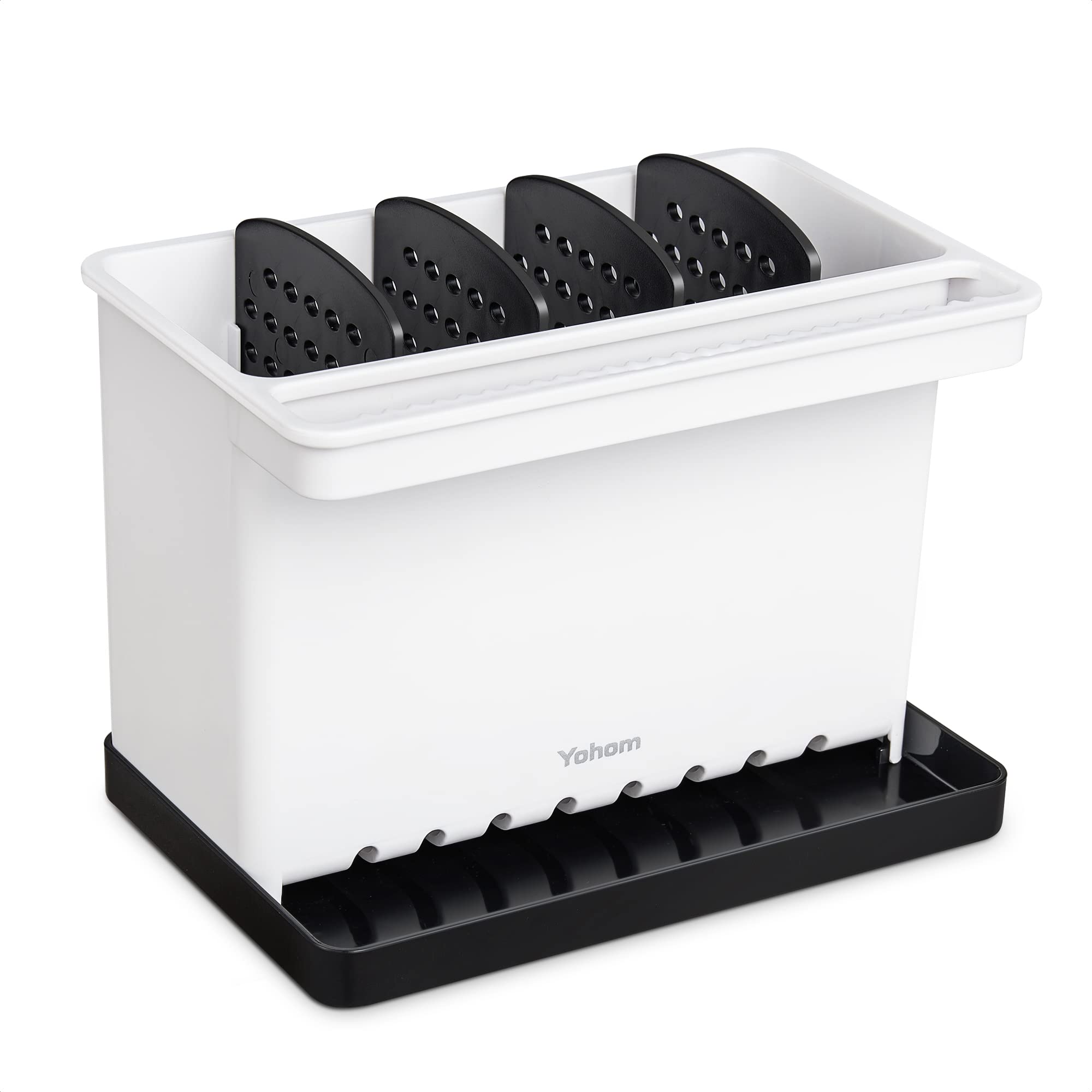 YOHOM Kitchen Sink Caddy Sponge Holder Organizer Brush Holder 2-in-1 Sinkware Caddy with Sink Drain Tray for Kitchen Dish Sponge Holder with 4 Adjustable Divider