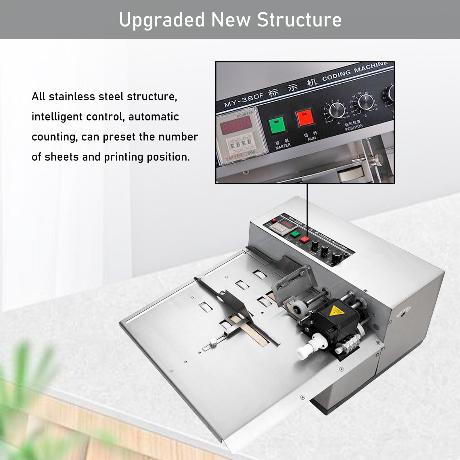 INTSUPERMAI Solid-Ink Coding Continuous Printing Machine Wheel Label Coding Date Paper Printer (Stainless Steel Widen)