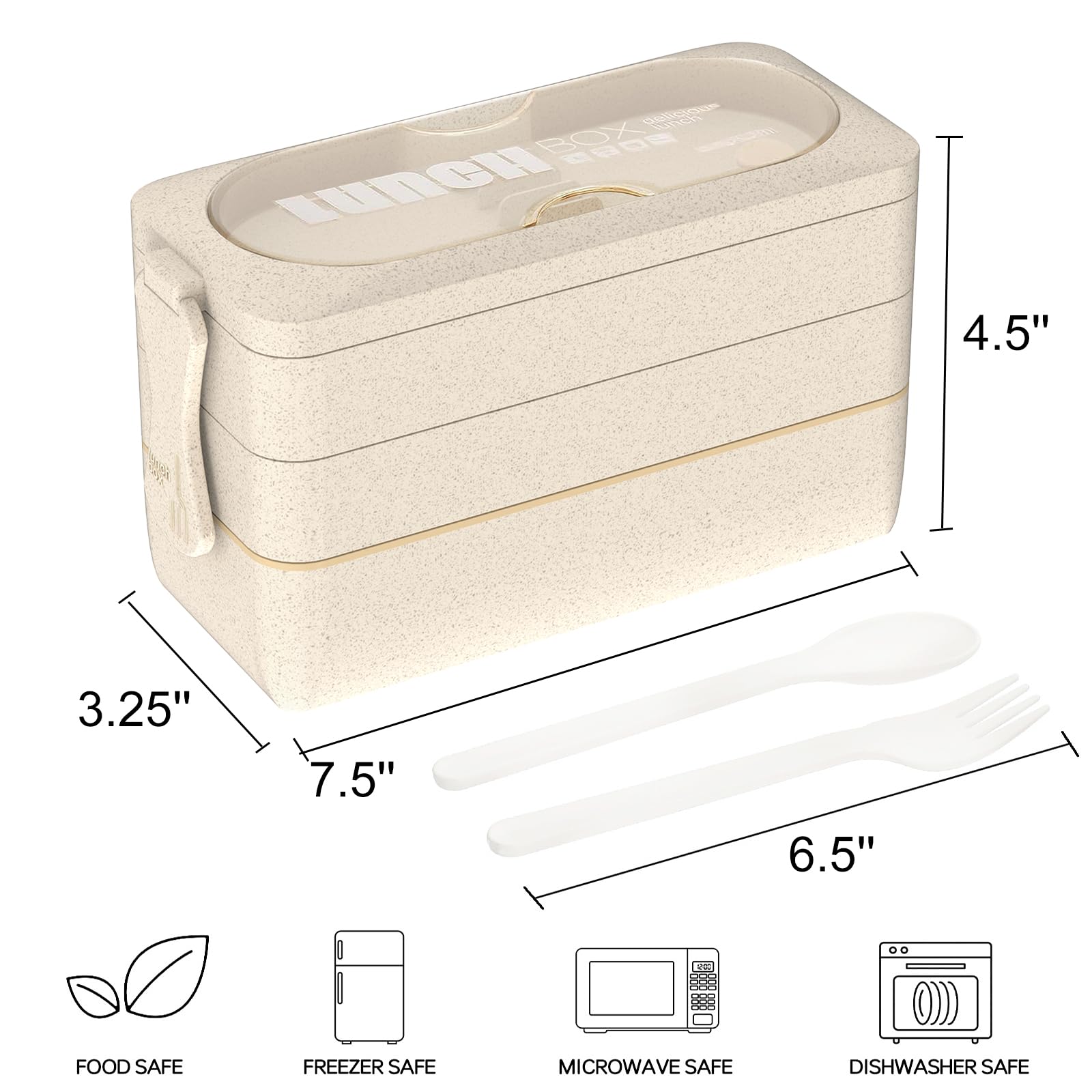 Yesland 3 Packs Bento Box, Japanese Lunch Box with Divider, Wheat Straw 3-In-1 Compartment Stackable Lunch Containers Meal Prep Containers for Kids and Adults (Green/Pink/Beige)