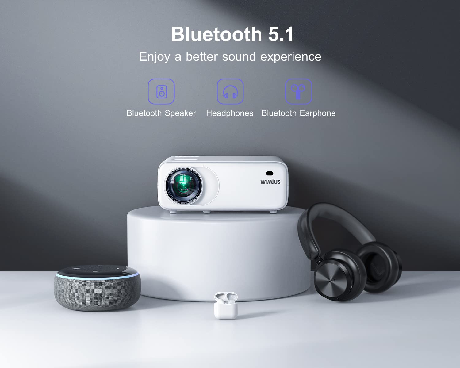 Native 1080P 5G WiFi Bluetooth Projector 4K Support, 400 ANSI WIMIUS W6 Outdoor Movie Projector with 300" Display , 4P/4D Keystone, 50% Zoom, Video Projector Compatible iOS/Android/TV Stick/PS4/PPT
