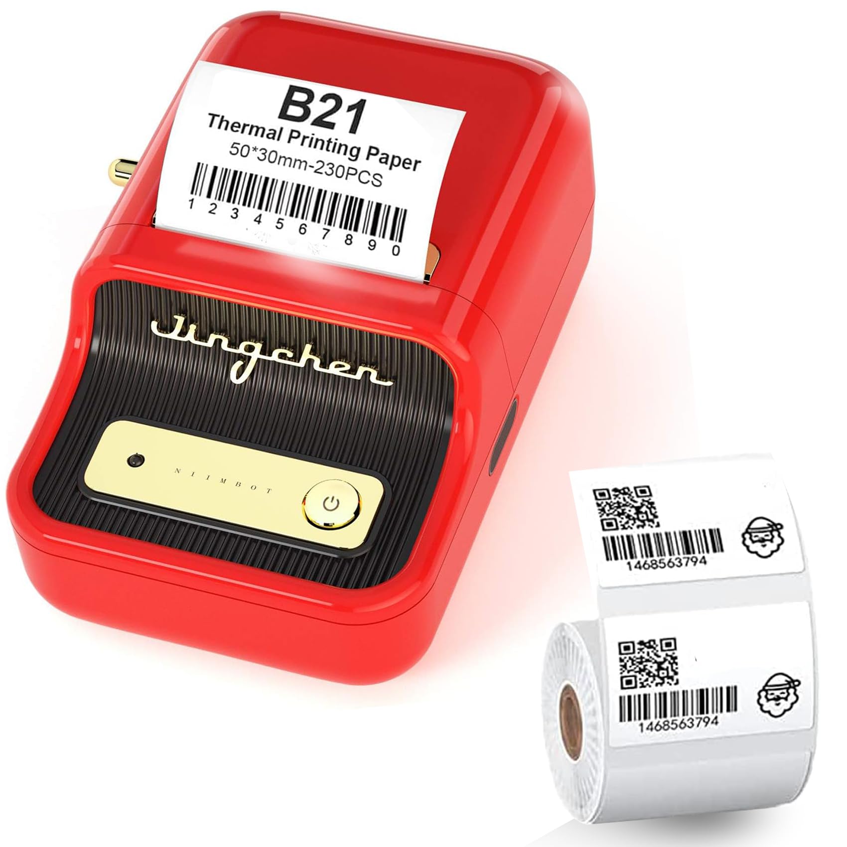 BrokSilent Label Maker Machine B21, Mini Desktop Label Printers, Wireless Portable Bluetooth Thermal Barcode Label Printer with Tape for Phone (Red)