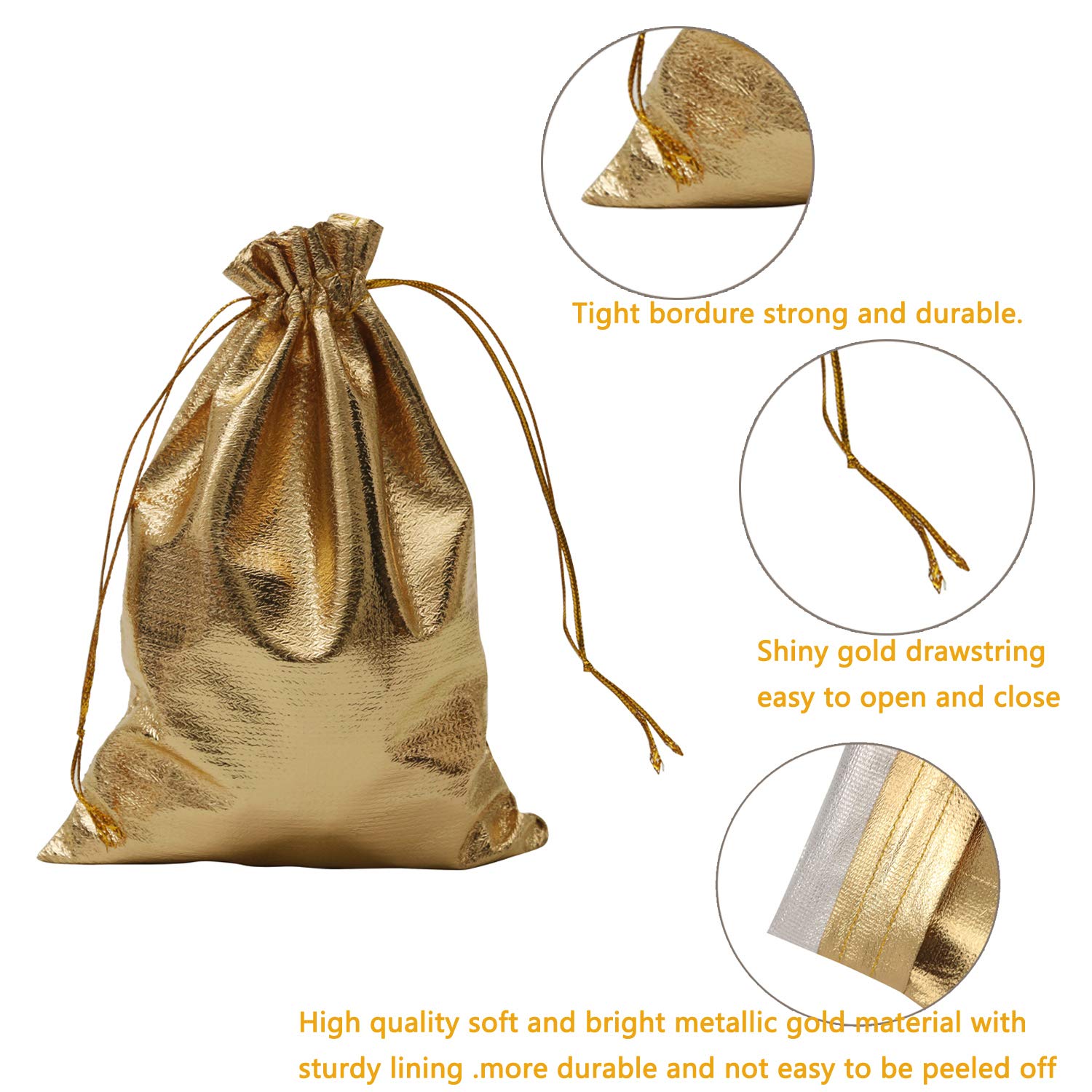 BEAVOING Pack of 100 3.54"x4.72" Heavy Duty Gold Drawstring Organza Jewelry Pouches Wedding Party Christmas Favor Gift Candy Chocolate Bags (Gold, 3.54"x4.72")