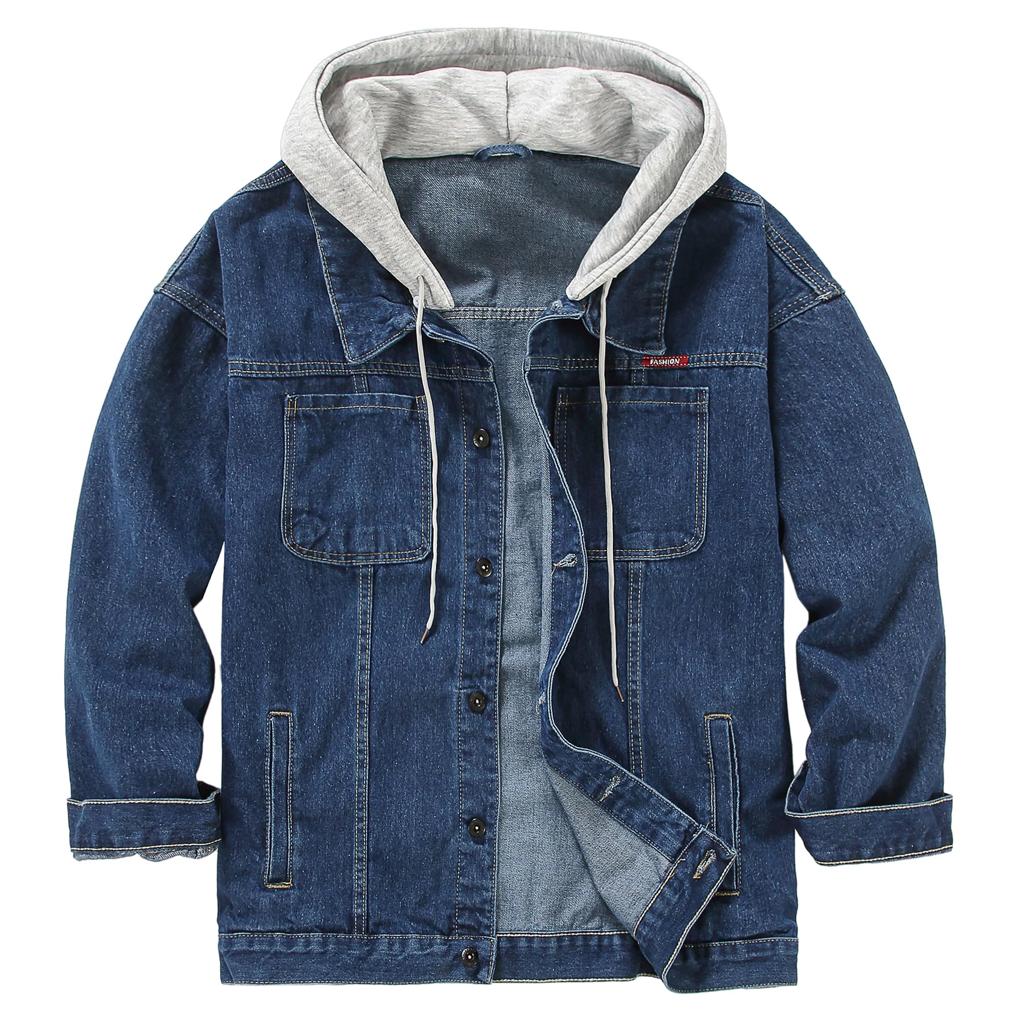 DOSLAVIDA Men's Distressed Denim Jacket Unisex Button Down Jean Coat Casual Long Sleeve Trucker Hooded Jackets Outwear