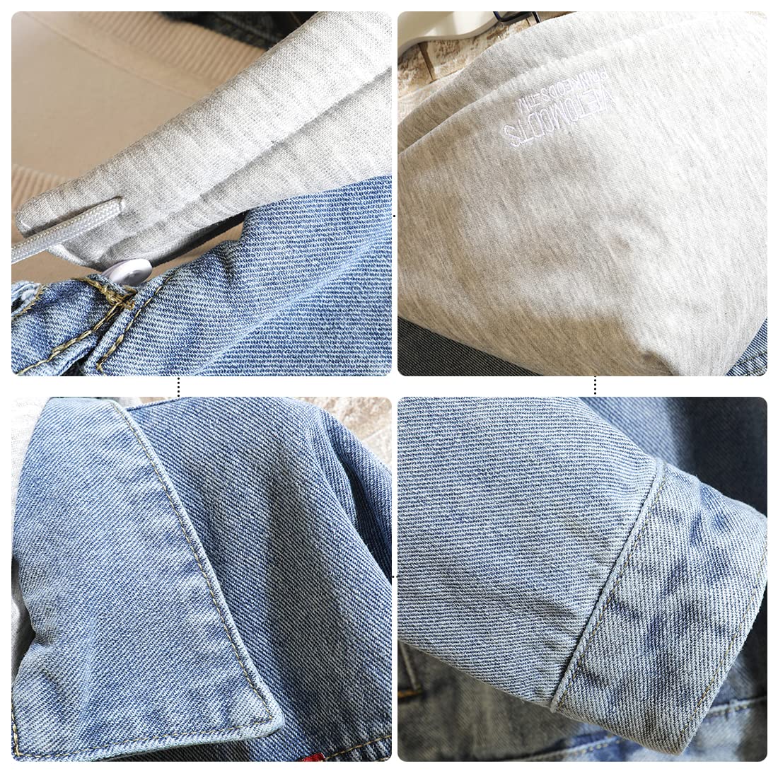 DOSLAVIDA Men's Distressed Denim Jacket Unisex Button Down Jean Coat Casual Long Sleeve Trucker Hooded Jackets Outwear