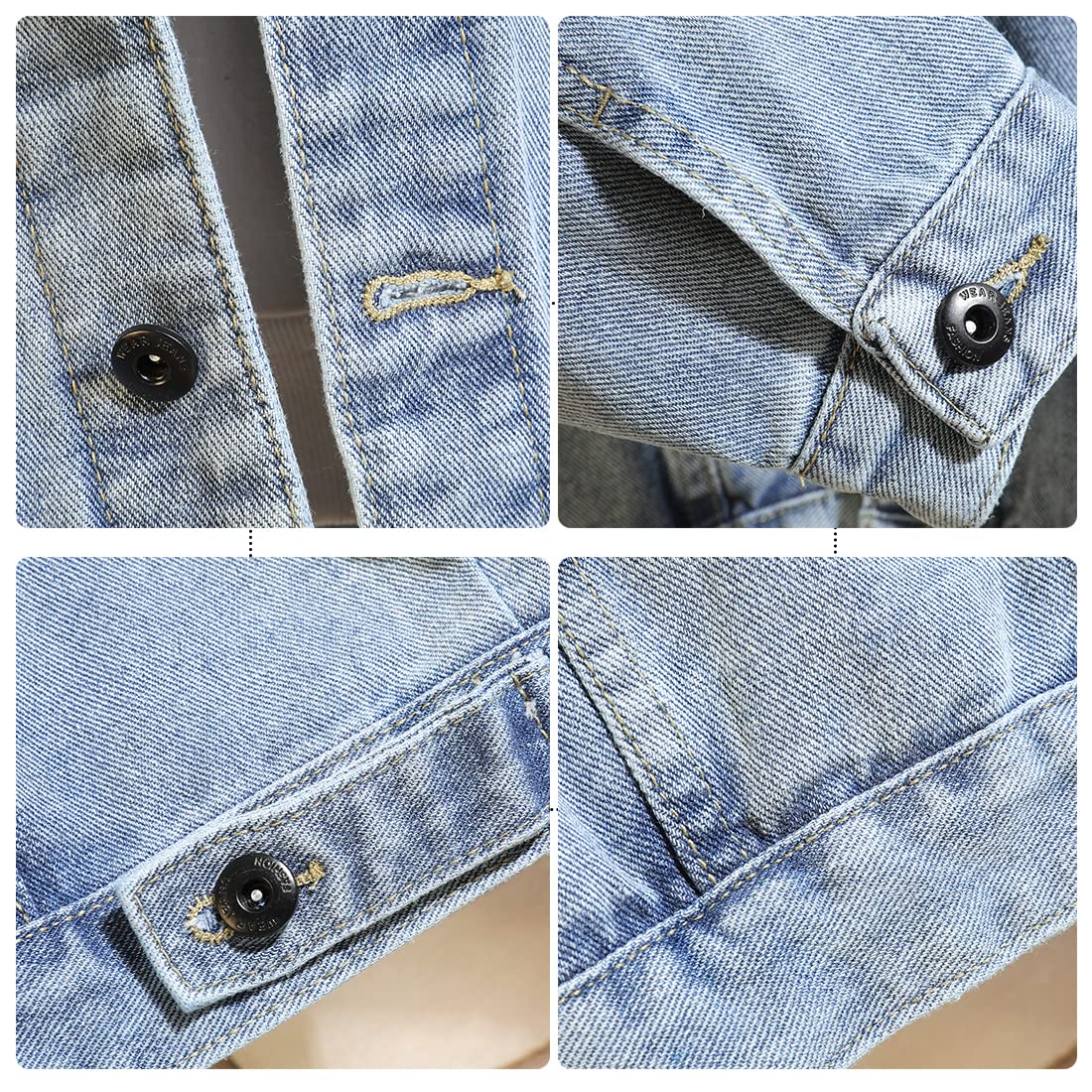 DOSLAVIDA Men's Distressed Denim Jacket Unisex Button Down Jean Coat Casual Long Sleeve Trucker Hooded Jackets Outwear