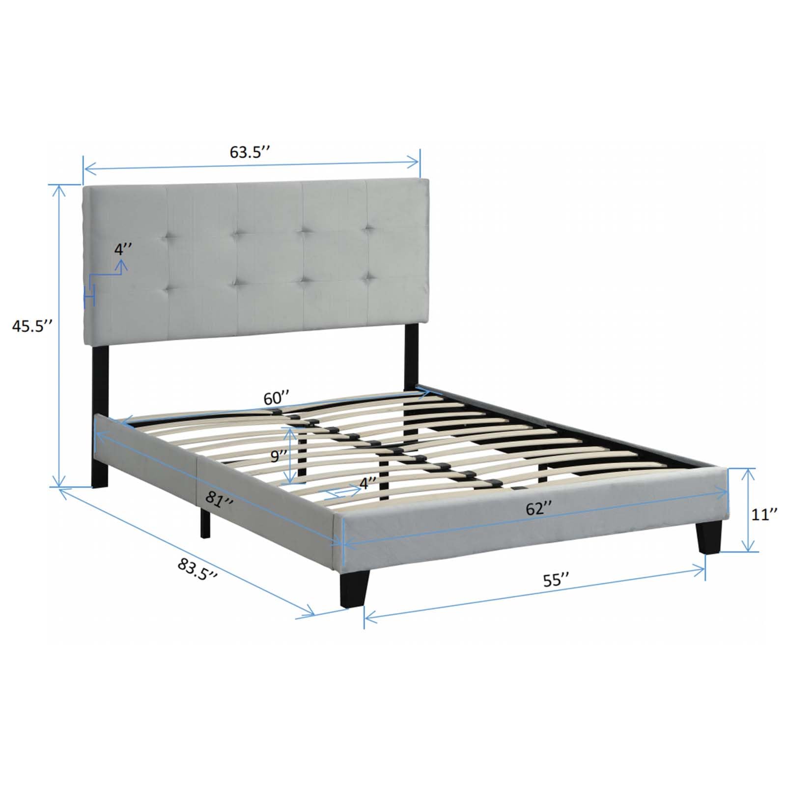 FTOPBTB Queen Size Velvet Upholstered Platform Bed Frame with Pull Point Tufted Headboard, Strong Wood Slat Support, Mattress Foundation, No Box Spring Needed, Under Bed Storage (Queen)