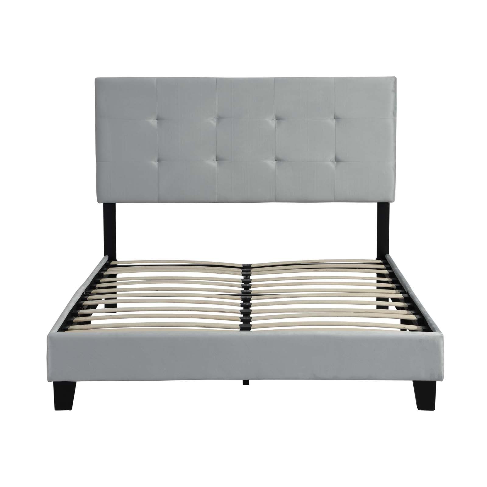 FTOPBTB Queen Size Velvet Upholstered Platform Bed Frame with Pull Point Tufted Headboard, Strong Wood Slat Support, Mattress Foundation, No Box Spring Needed, Under Bed Storage (Queen)