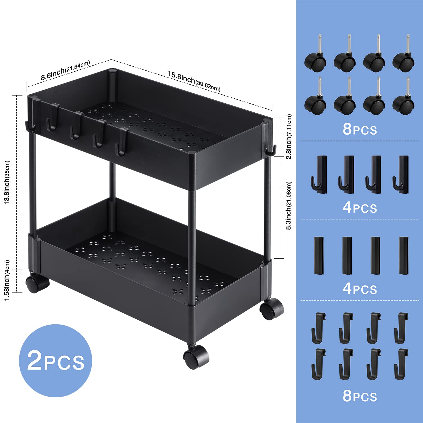 zpose 2 Tier Under Sink Organizer,Under Kitchen Sink Organizers and Storage with Hooks Wheels Under Cabinet Organizer Baskets Multi-purpose Bathroom Under Sink Shelf ,Black,2 Piece