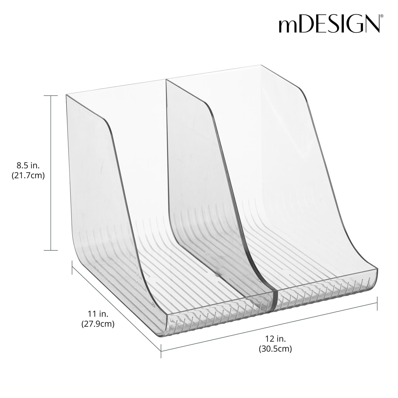 mDesign Plastic Divided Beverage Storage, Can Dispenser Holder for Kitchen, Refrigerator, Fridge, Pantry; Organizer for Soda, Pop, Drinks, Beer; Holds 24-26 Cans, Ligne Collection - 2 Pack - Clear