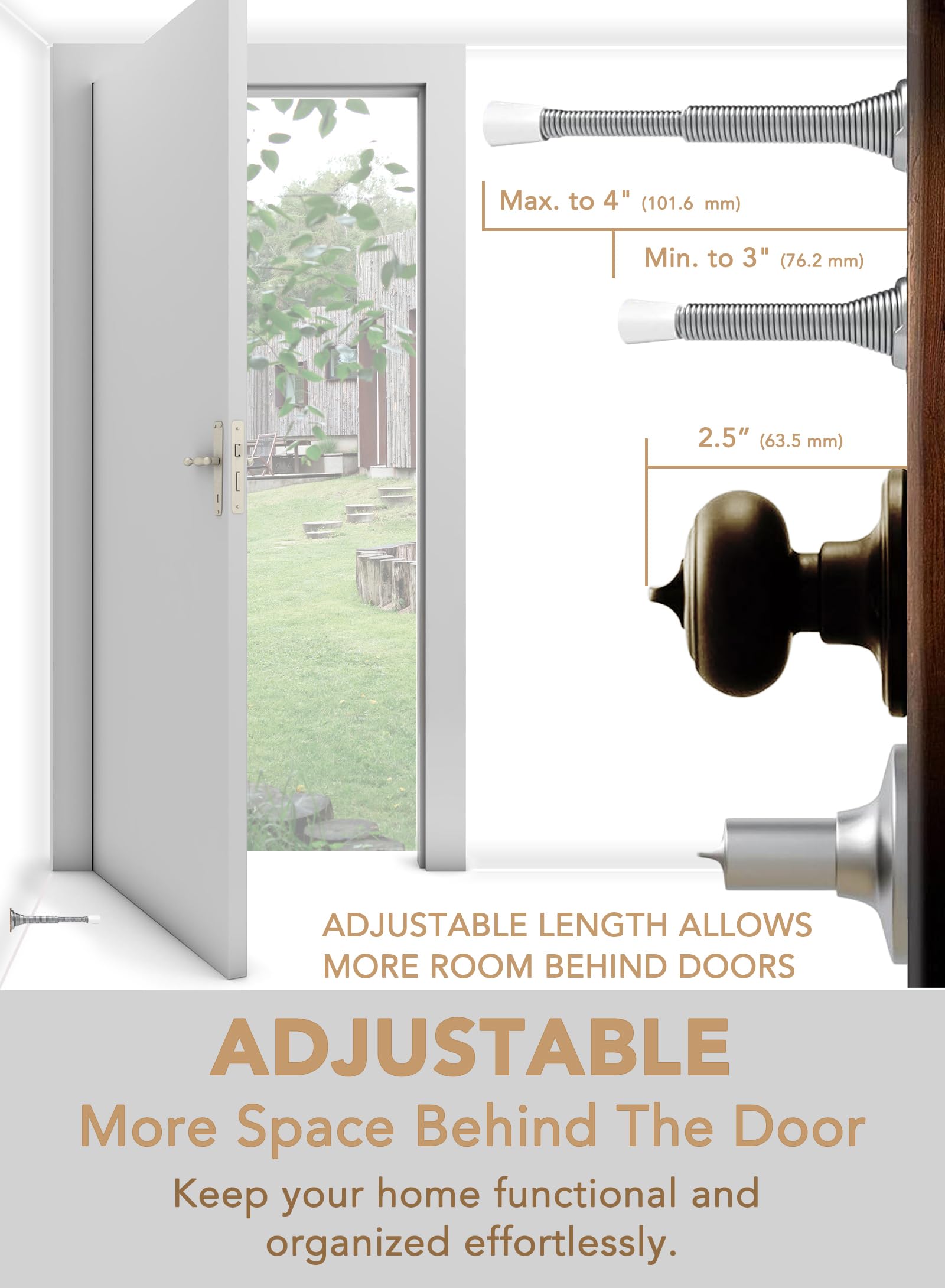 12 Pack Door Stoppers, Extended from 3-Inch to 4inch Spring Door Stop with Rubber Bumper Tips, Prevents Wall &Door Damage, Satin Nickel Finish (Silver)…