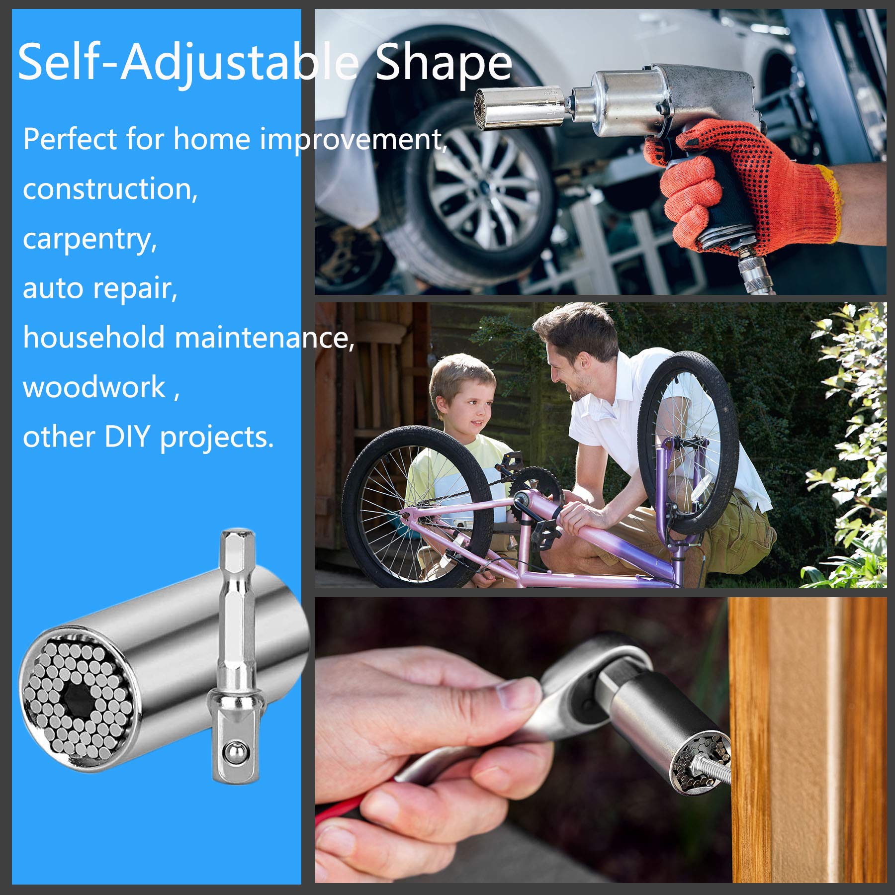 Universal Socket Wrench 7-19mm 19-in-1 Snowflake Standard Multitool Ratchet Power Drill Adapter Grip Socket Gifts for Father/Dad, Husband, Boyfriend, Him Guys Women Handyman DIY Gadgets Tool Set 3 PCS