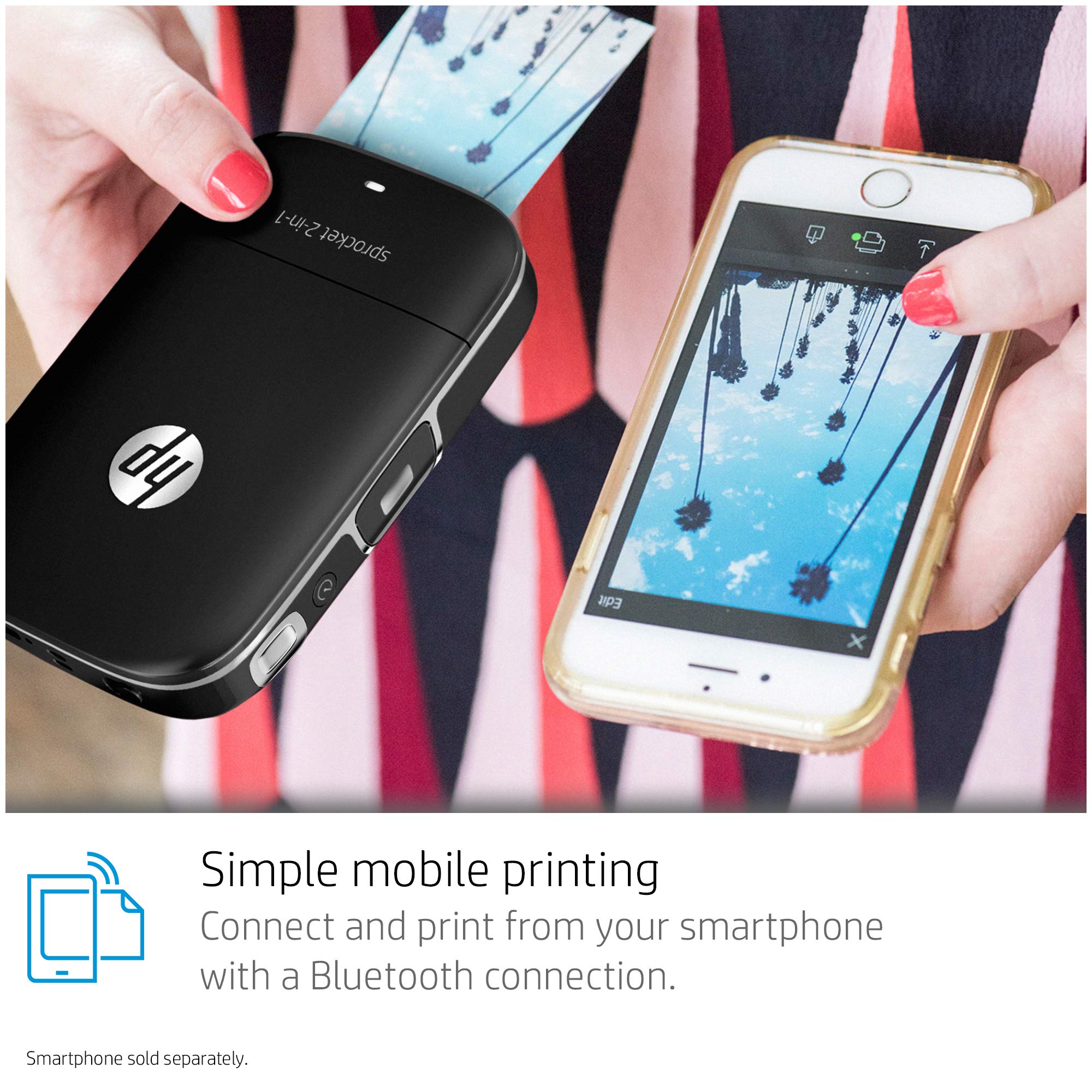 HP 5MS96A Sprocket 2-in-1 Portable Photo Printer & Instant Camera Bundle with 8GB Micro SD Card and Zink Photo Paper, Black (Pack of 3)