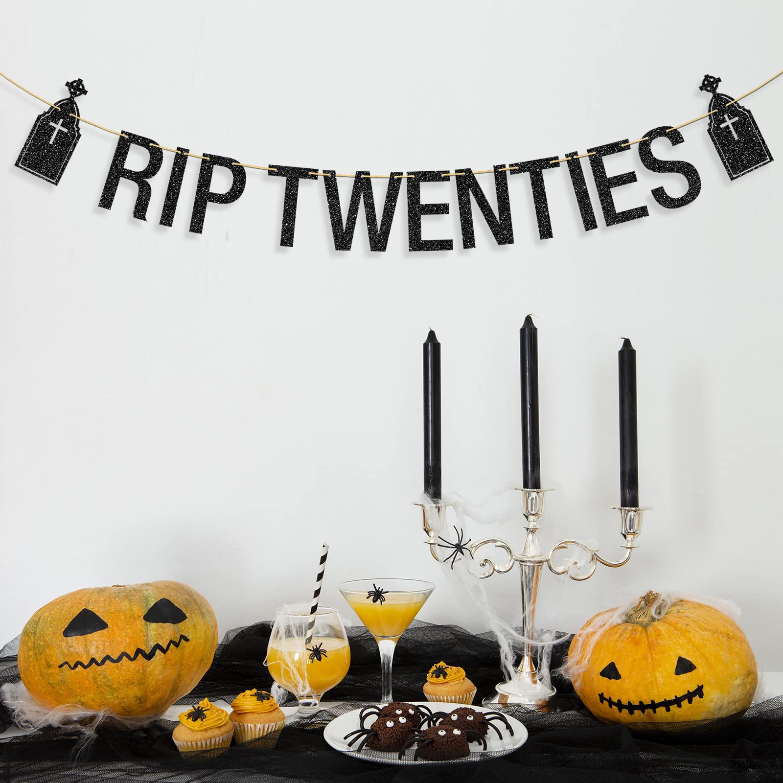 RIP Twenties Banner Black Glitter, 30th Birthday Banner, RIP to My 20's Decorations, Funeral Themed 20th 30th Birthday Party Decorations