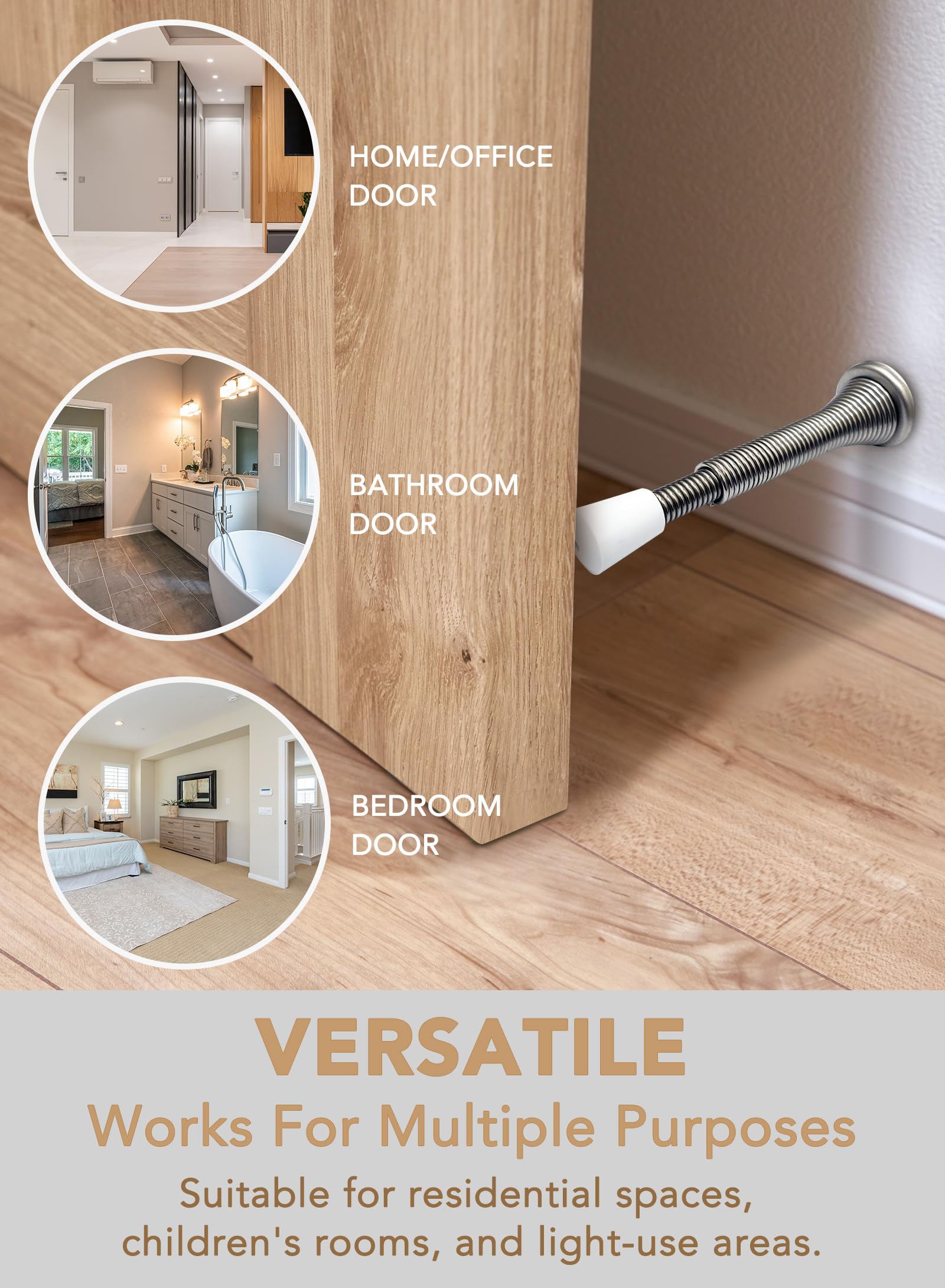 12 Pack Door Stoppers, Extended from 3-Inch to 4inch Spring Door Stop with Rubber Bumper Tips, Prevents Wall &Door Damage, Satin Nickel Finish (Silver)…