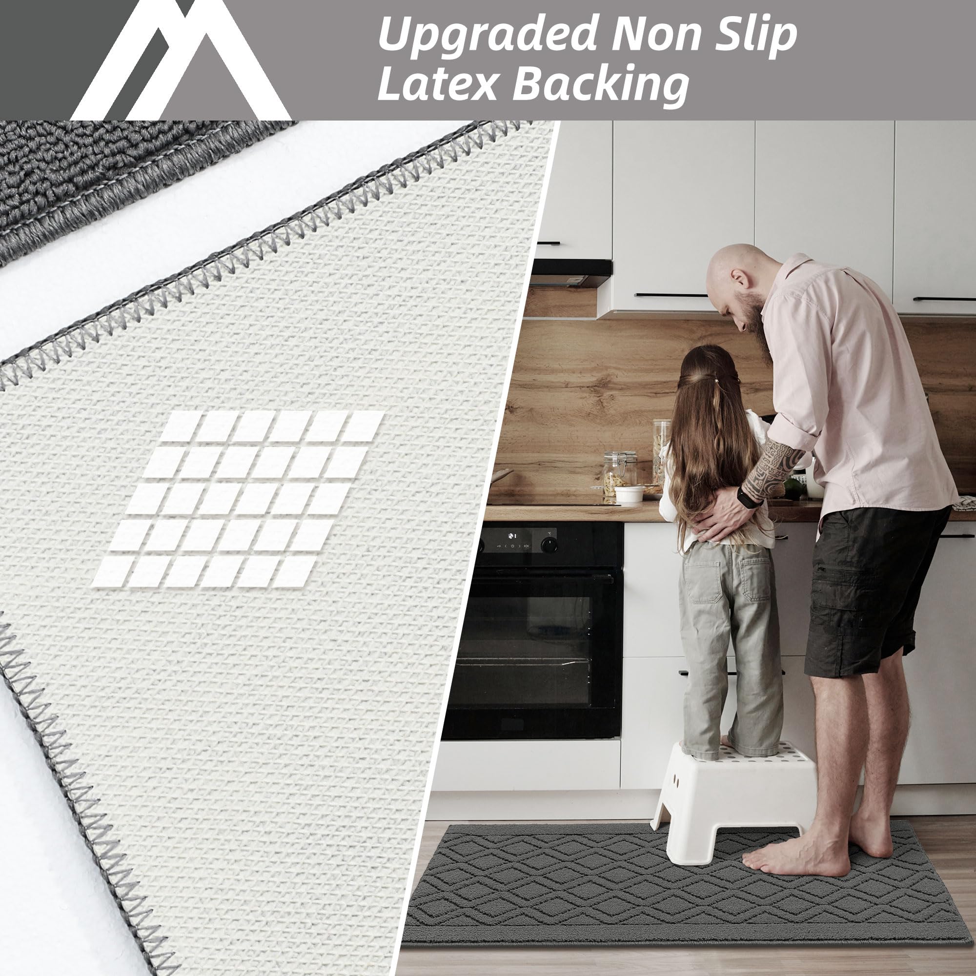 48x20 Inch/30X20 Inch Kitchen Rug Mats Made of 100% Polypropylene 2 Pieces Soft Kitchen Mat Specialized in Anti Slippery and Machine Washable (Grey)