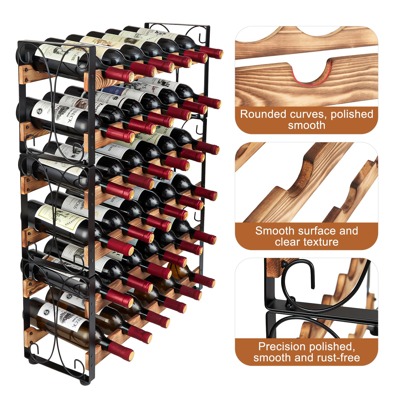 X-cosrack Stackable Rustic 36 Bottle Wine Rack, Freestanding Floor Wine Holder Stand Can Used Separate or Stacked 6 Tier Wobble-Free Wine Display Storage Shelf for Kitchen 24.5''L x 8.6''W x 33.4''H