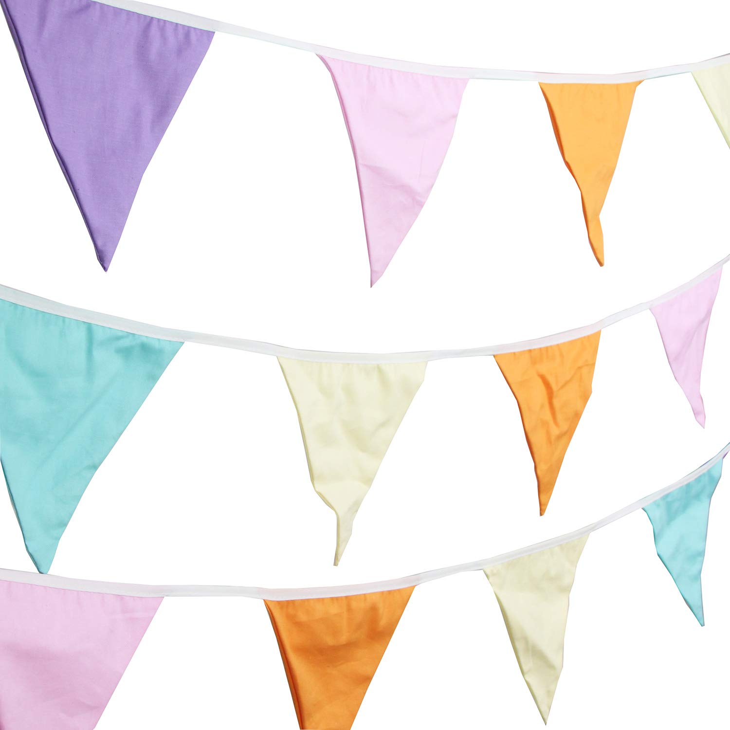 INFEI Multicoloured Pastel Double Layer Cotton Fabric Pennant Flags Bunting Banner Garlands for Wedding, Birthday Party, Outdoor & Home Decoration (10M/32Ft)