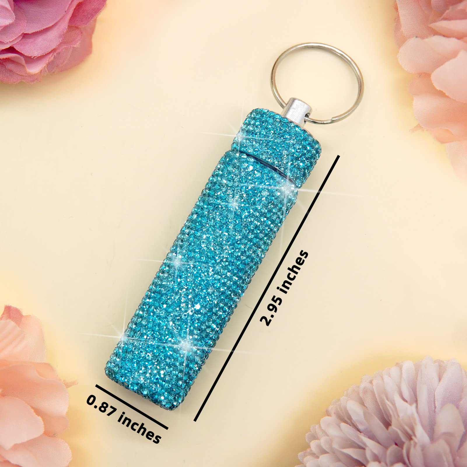 CHIMUYU Sewing Needle Case Storage Portable Bling Rhinestone Sewing Needle Holder Embroidery Needle Case Container Pocket Box with Keychain for Store Needle, Toothpick, Pill, Bead (Silver)