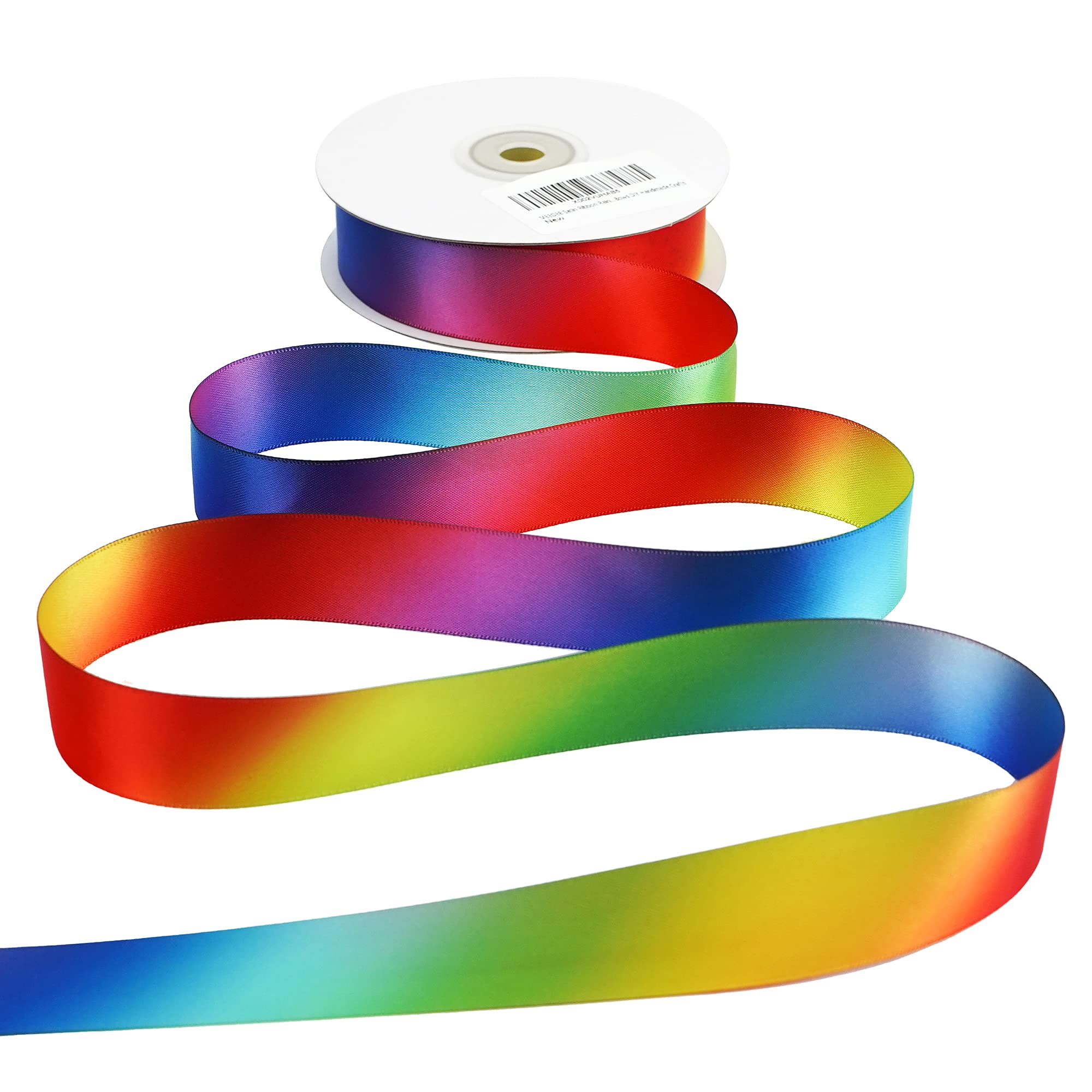 MEEDEE Rainbow Ribbon Satin Ribbon 1 inch Rainbow Satin Ribbon Rainbow Colored Ribbon for Crafts Gift Wrapping Pride Birthday Party Decoration DIY Rainbow Hair Bows - 25 Yards