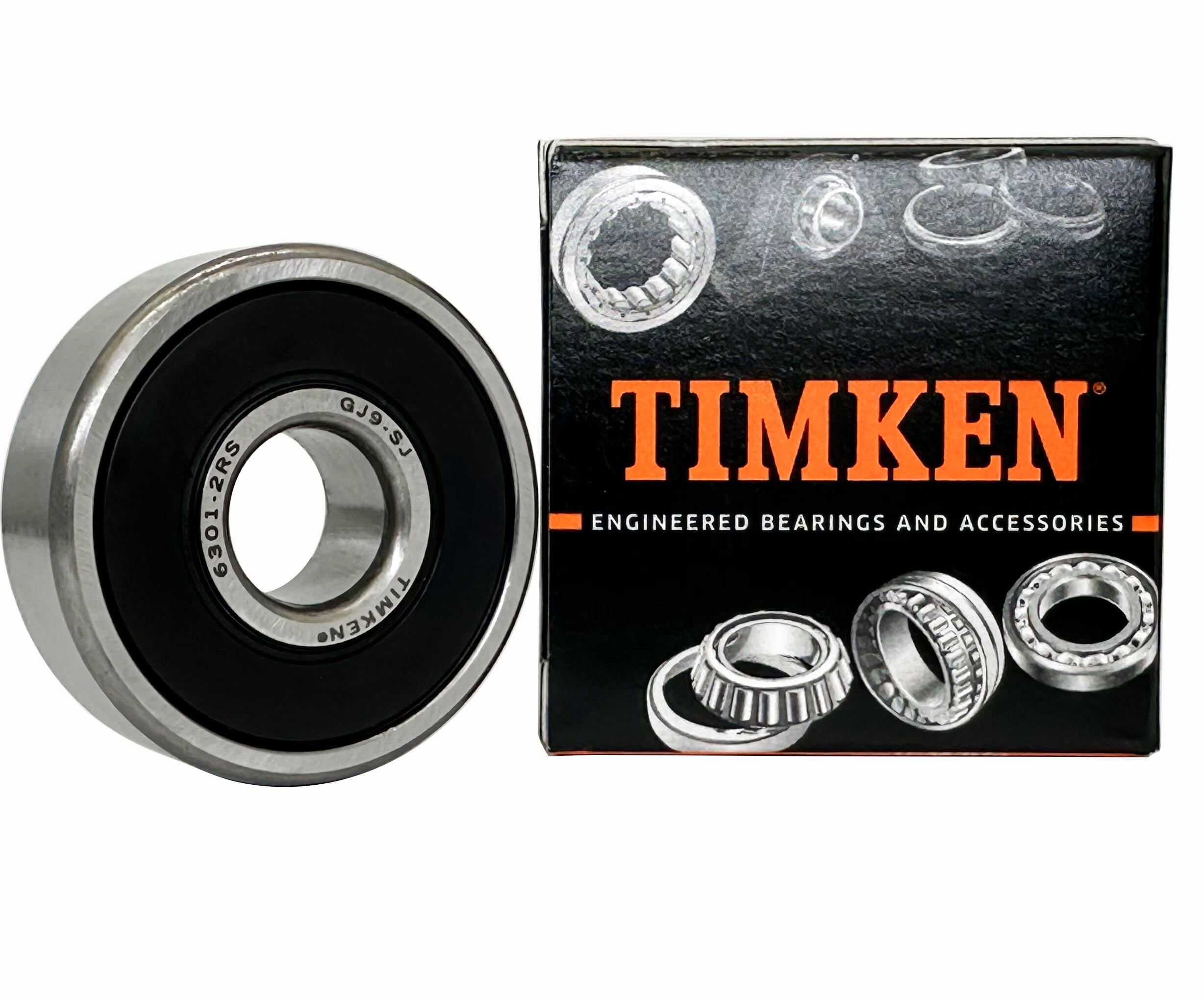 2PACK TIMKEN 6301-2RS Double Rubber Seal Bearings 12x37x12mm, Pre-Lubricated and Stable Performance and Cost Effective, Deep Groove Ball Bearings