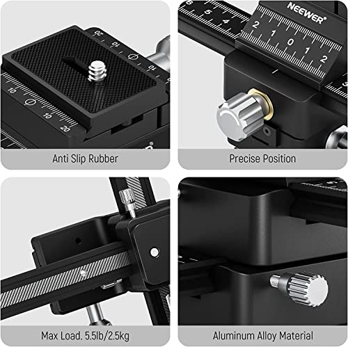 NEEWER 4-Way Macro Focusing Rail Slider with Quick Release Plate, 1/4”-20 Thread for Macro Photography and Close-Up Shooting, Compatible with Canon Nikon Fujifilm Sony DSLR Mirrorless Camera