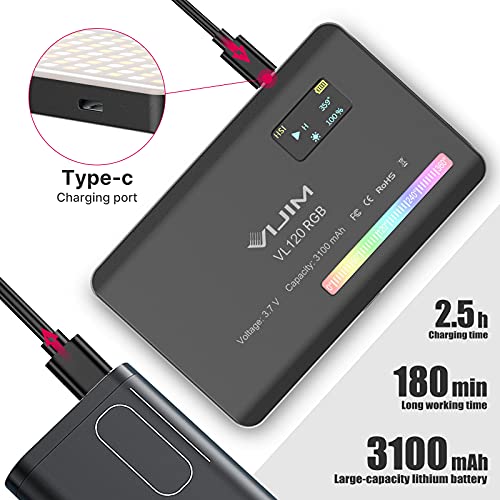 VIJIM VL120 RGB Video Light, Portable LED Camera Light Panel 0-360 Full Color, CRI 95+ 2500-9000K LED Video Light, 3100mAh Rechargeable LED DSLR Lighting for Vlogging, Photography, Video Conference