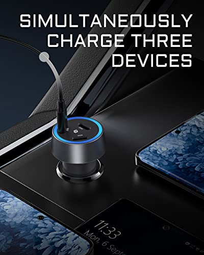 USB C Car Charger, Aergiatech 60W(20W Each) PD 3.0 Fast Car Charger Adapter 3-Port, Type C Car Charger Compatible with iPhone 13/13 Pro/12/12 Pro/11/X/SE, Galaxy S21/S20/Note20, iPad,Grey