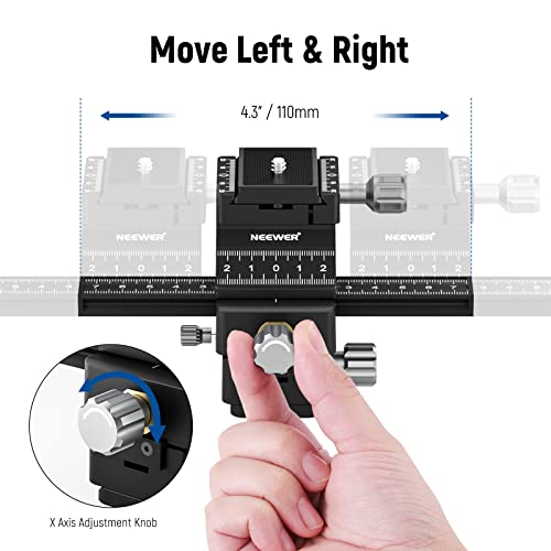 NEEWER 4-Way Macro Focusing Rail Slider with Quick Release Plate, 1/4”-20 Thread for Macro Photography and Close-Up Shooting, Compatible with Canon Nikon Fujifilm Sony DSLR Mirrorless Camera