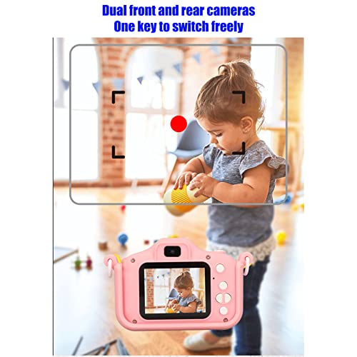 Kids Camera, Cute Lightweight Kids Digital Camera, 2in Screen Children Camera for Photo Video MP3 3‑10 Years Old Kids(Pink Without 32G Memory Card with Card Reader)